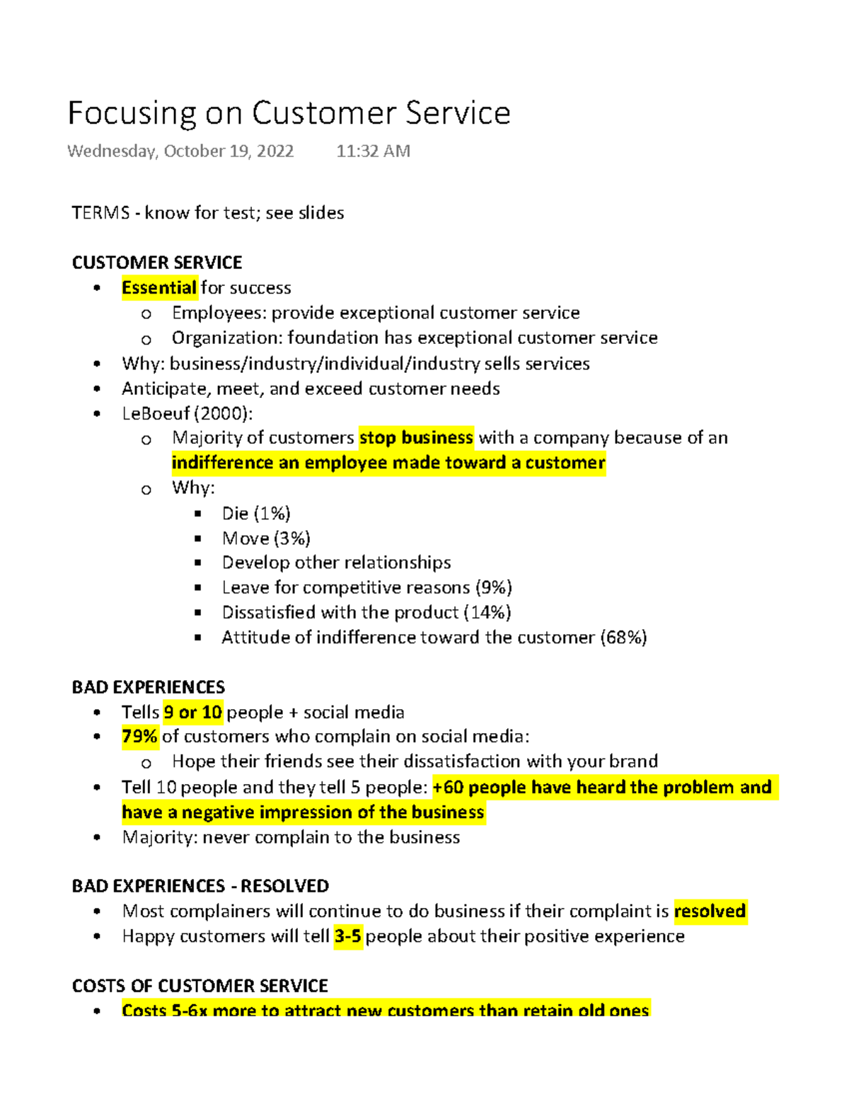 Focusing on Customer Service - TERMS - know for test; see slides ...