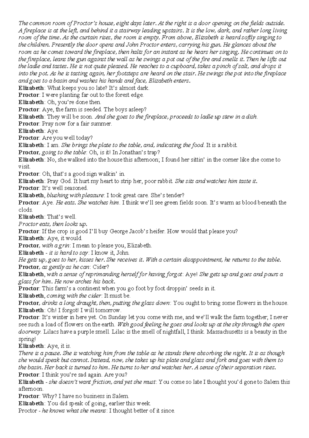 Drama The Crucible HL Riya P - The common room of Proctor’s house ...