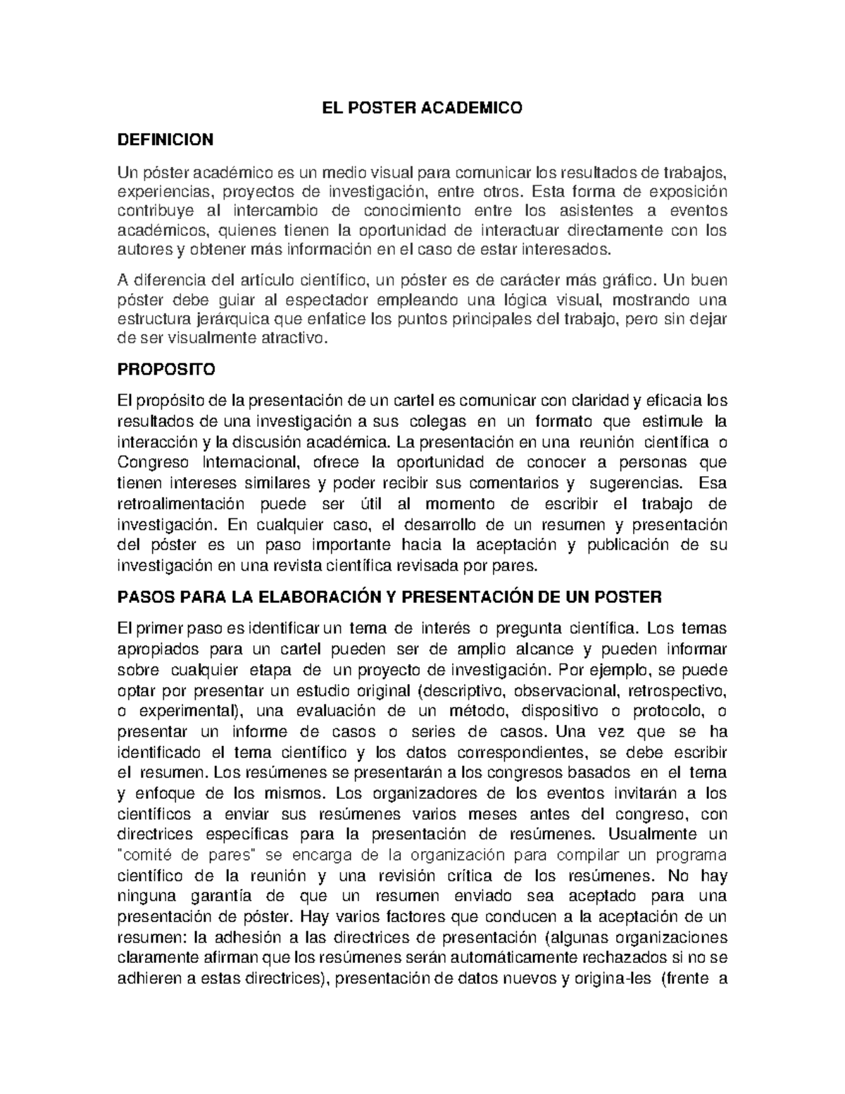 EL Poster Academico - Nota: 43 - EL POSTER ACADEMICO DEFINICION Un ...