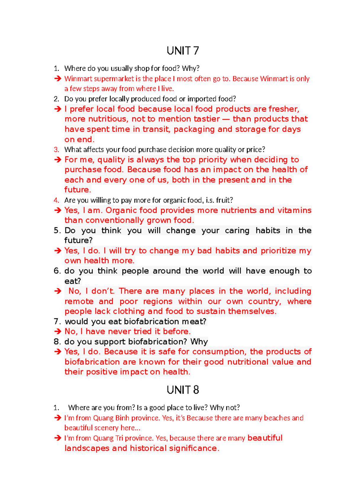 UNIT-1112 - UNIT-1112 - UNIT 7 1. Where do you usually shop for food ...