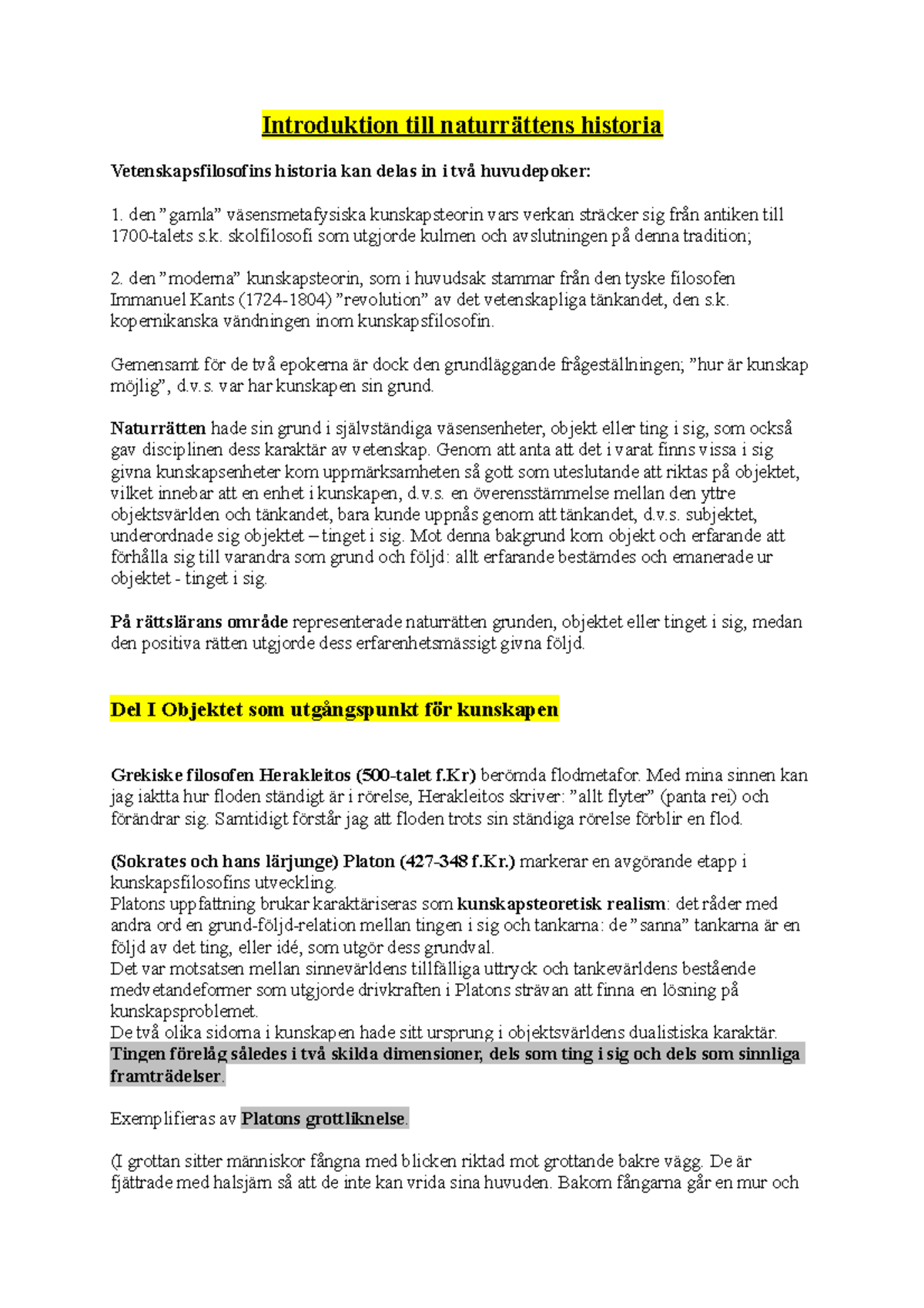 Introduktion till naturrättens historia - Introduktion till naturrättens historia - Studocu