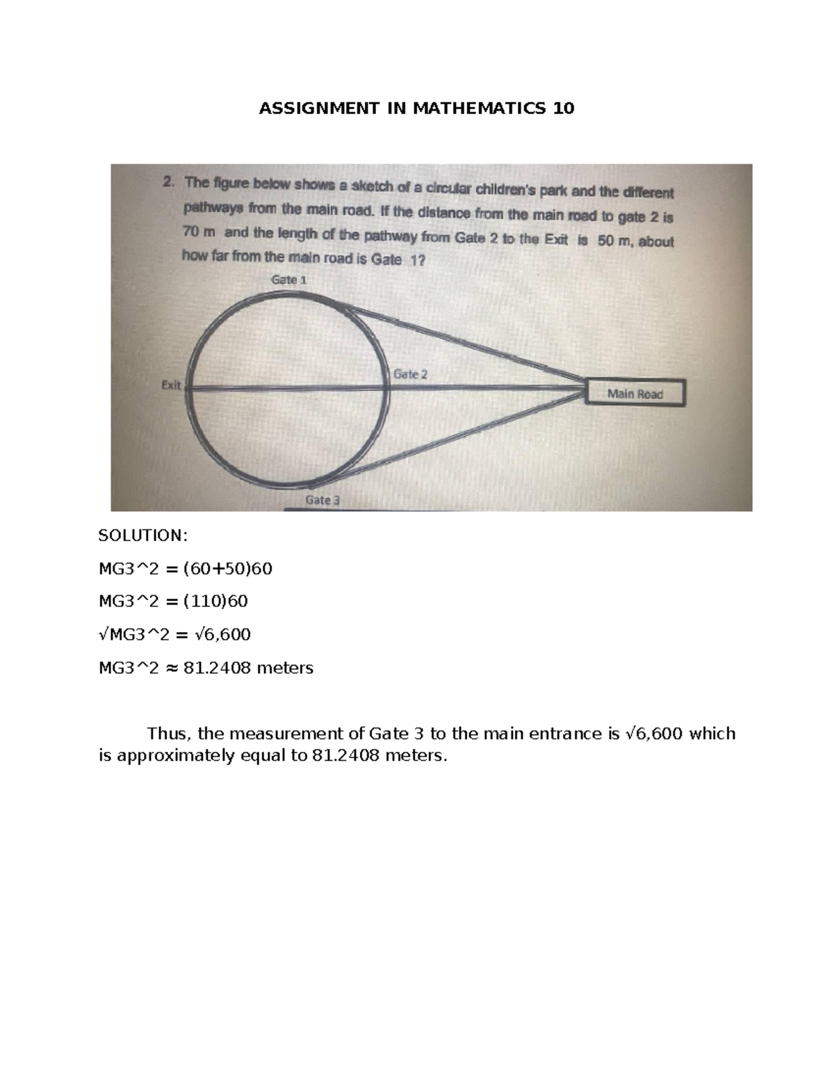 Math 10 Q3 Assignment - .............. - STEM education - ASSIGNMENT IN ...