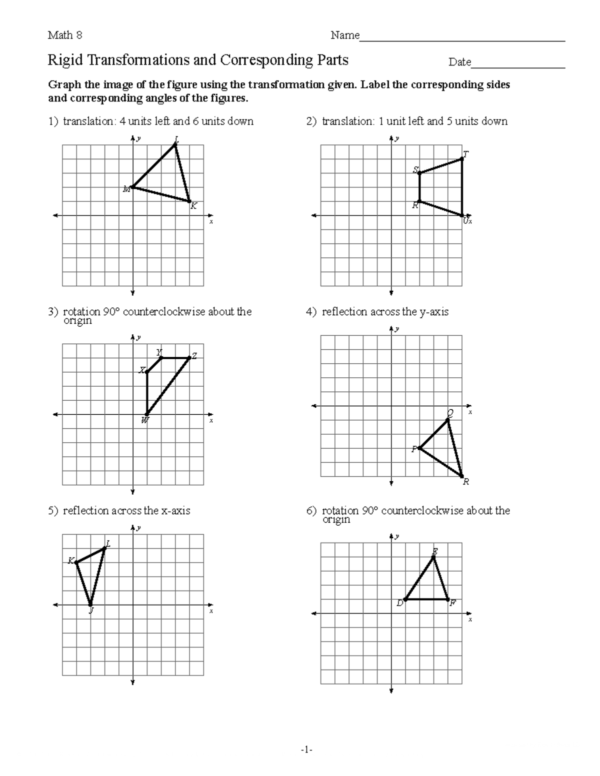 Rigid Transformations and Corresponding Parts HW - ©R l 2 F 0 o 2 B 0 W ...