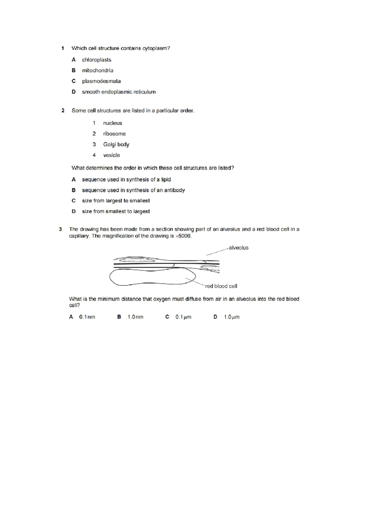 Multiple choice questions in biology, not too difficult. - 1 Which cell ...