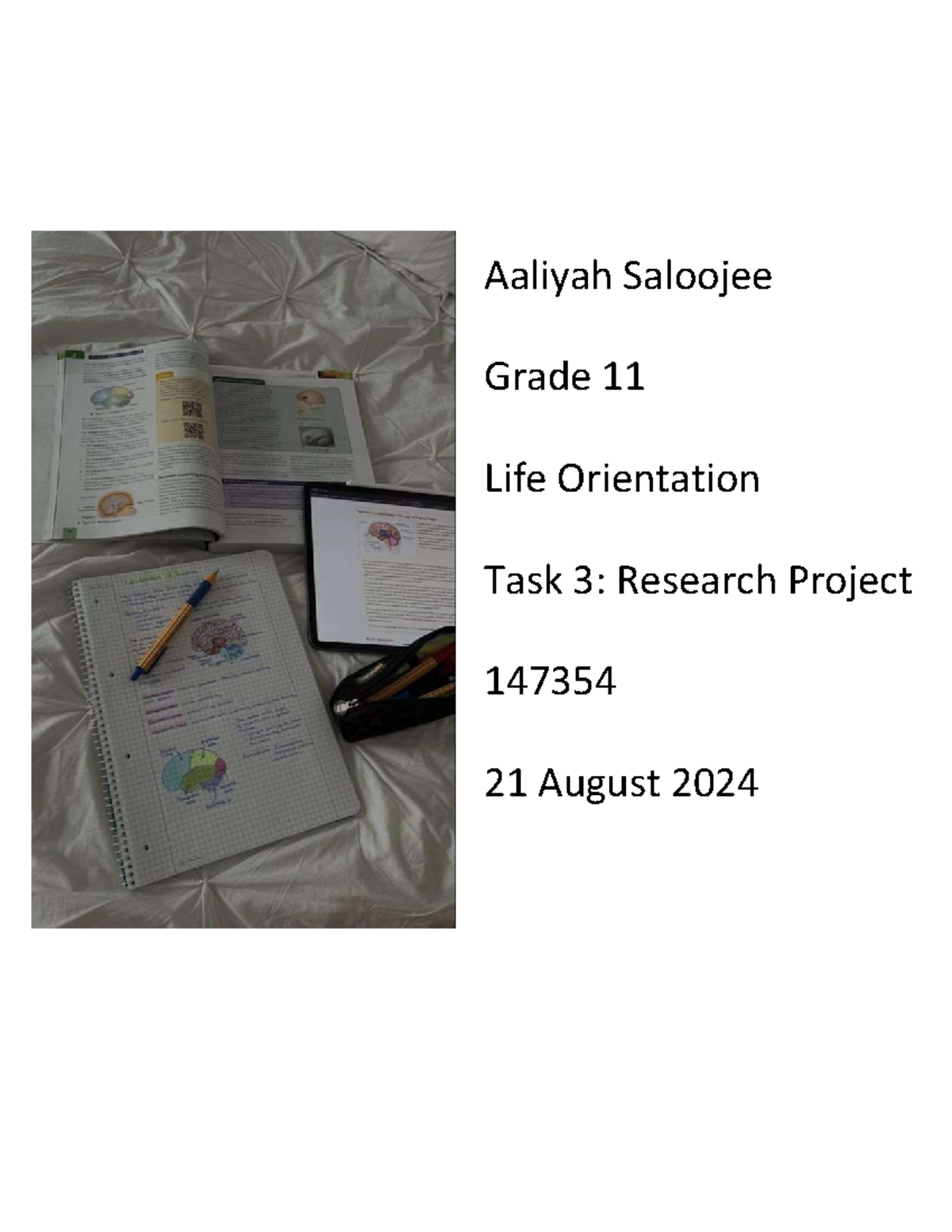 Lo task 3 - lo task 3 - Aaliyah Saloojee Grade 11 Life Orientation Task ...