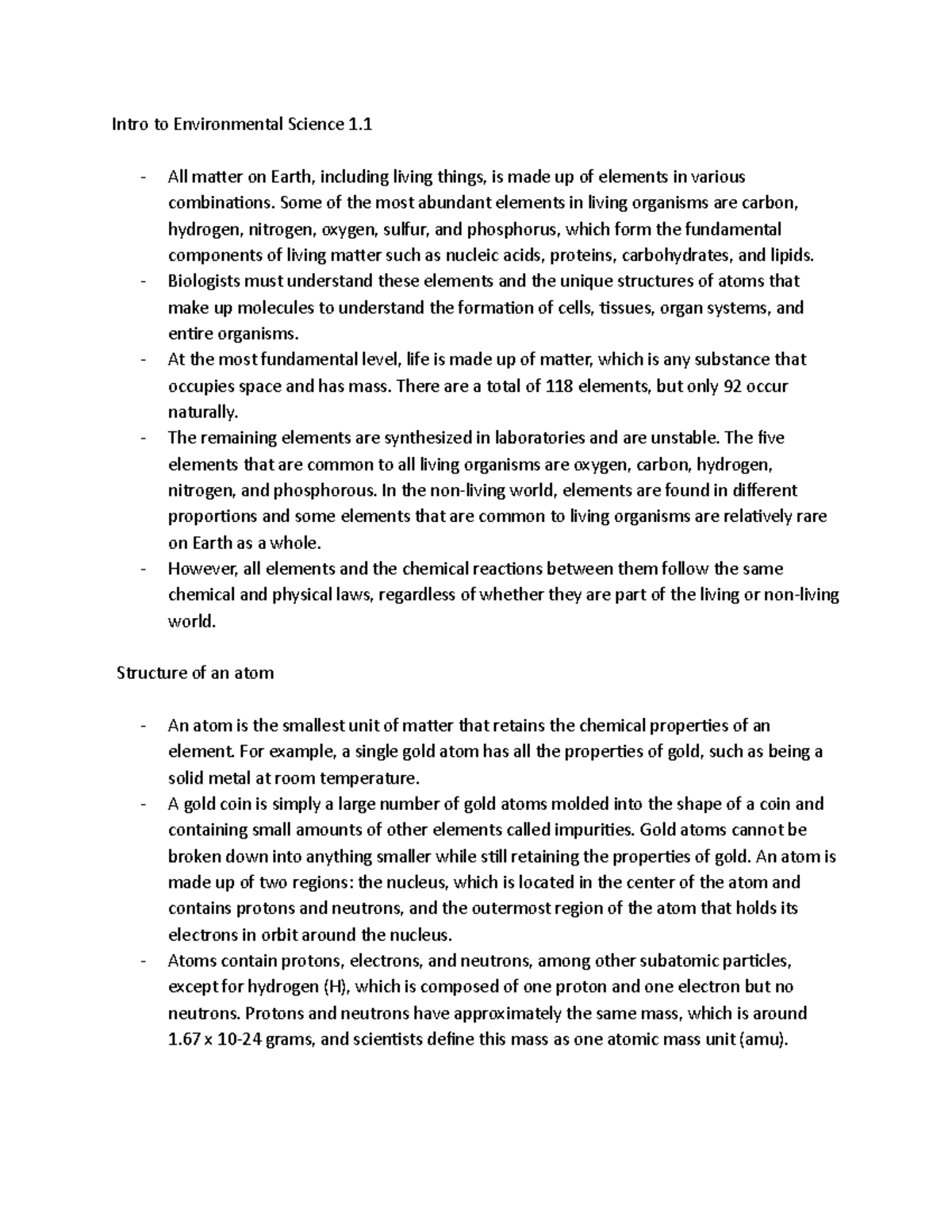 Intro to Env Sci - Intro to Environmental Science 1. All matter on ...