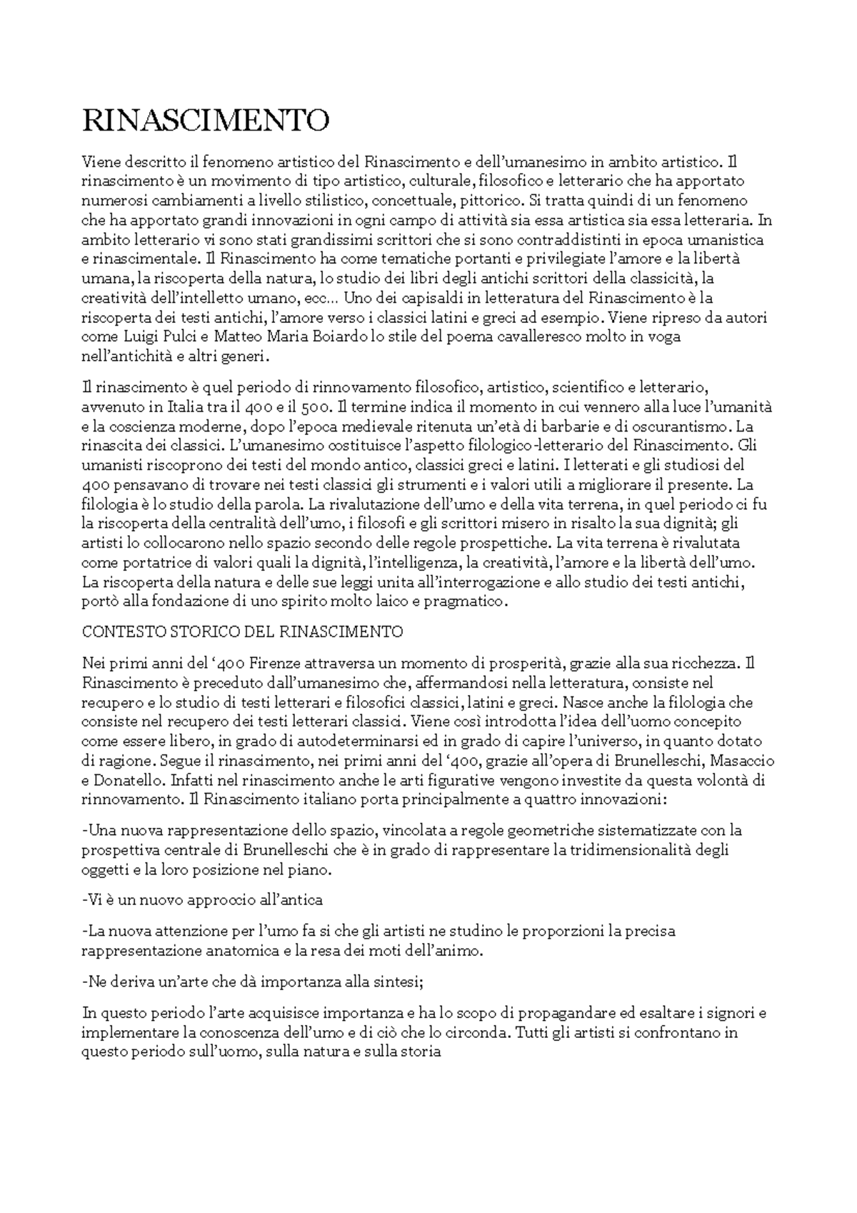 Rinascimento - Il rinascimento è un movimento di tipo artistico, culturale, filosofico e ...