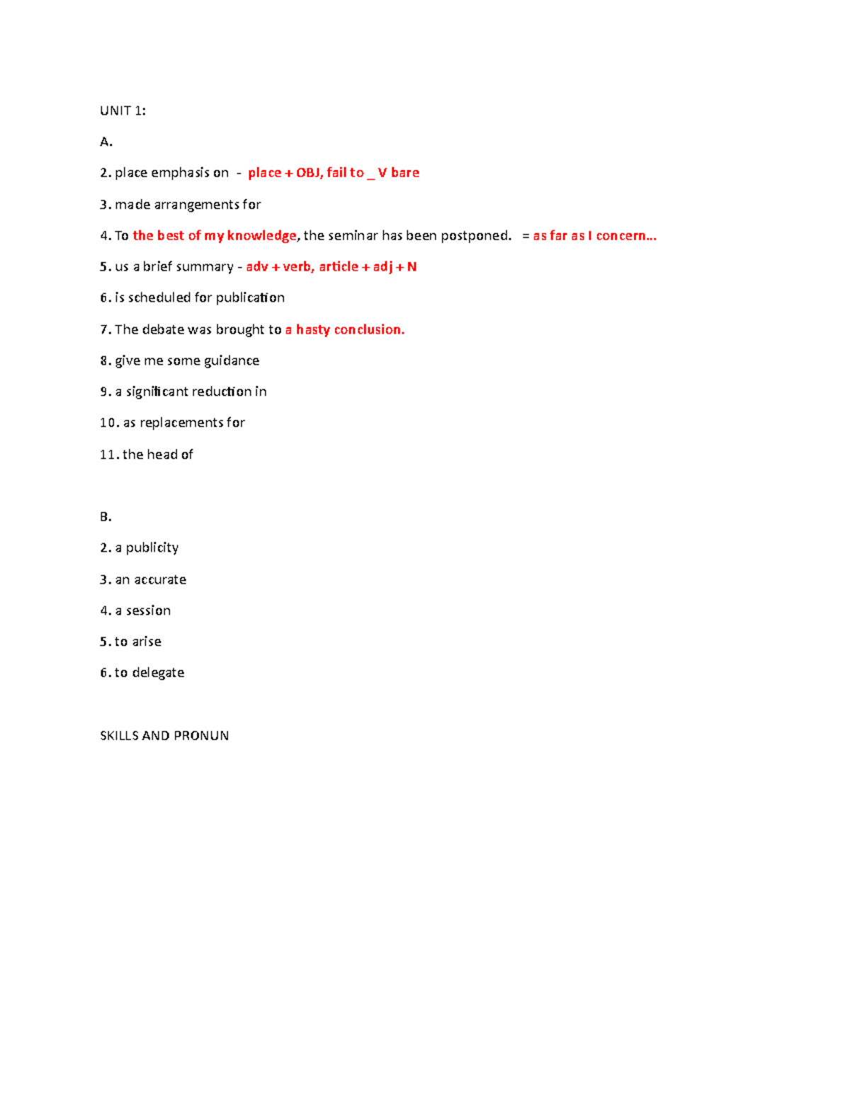 Writing 5 - Writing Market Leader Advance - UNIT 1: A. place emphasis ...