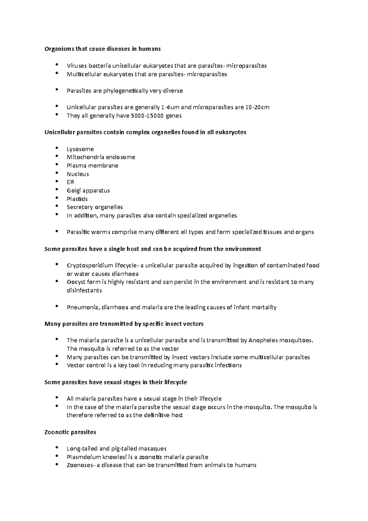 protists and malaria notes - Organisms that cause diseases in humans ...