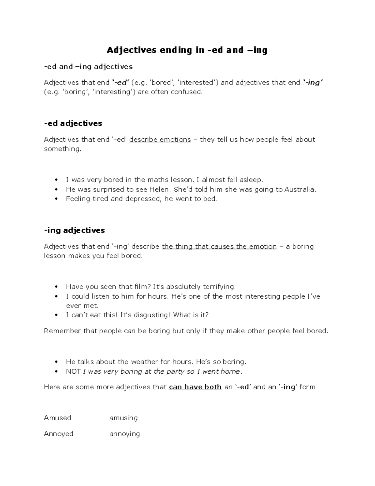 Adjectives ending in ING ED / Grammar structure / examples / practice ...