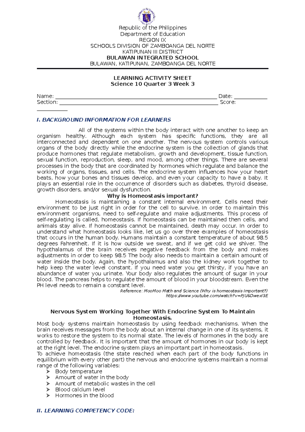 LAS Science 10 Quarter 3 Week 3 - Republic of the Philippines ...