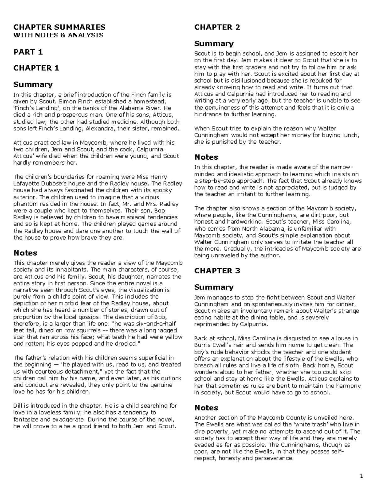 To kill a mockingbird complete analysis & summary - CHAPTER SUMMARIES ...