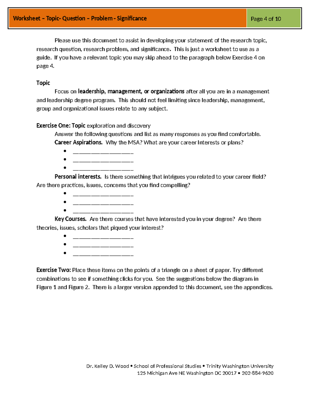Worksheet Topic Question Problem Significance 1 - Please use this ...