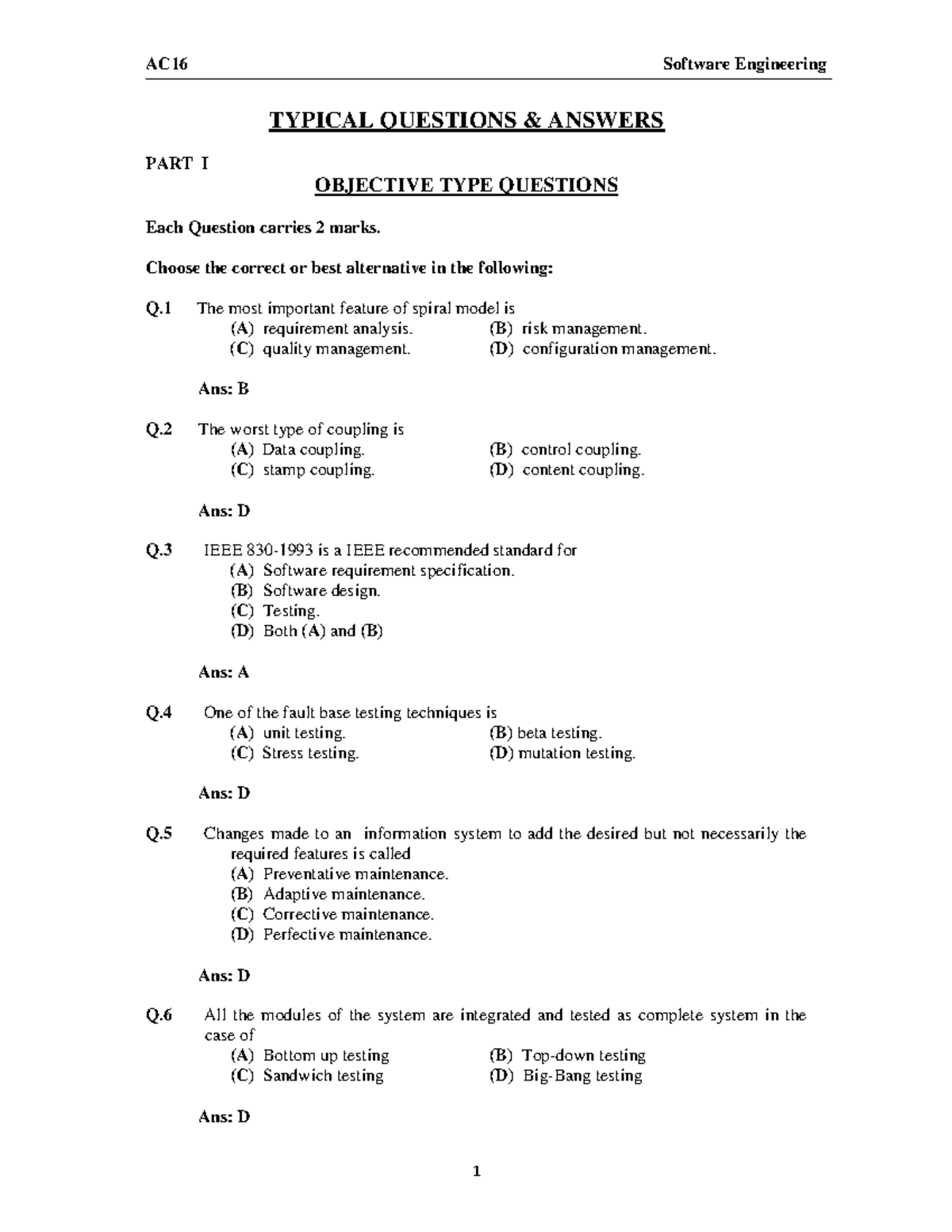 software engineering - TYPICAL QUESTIONS & ANSWERS PART I OBJECTIVE ...