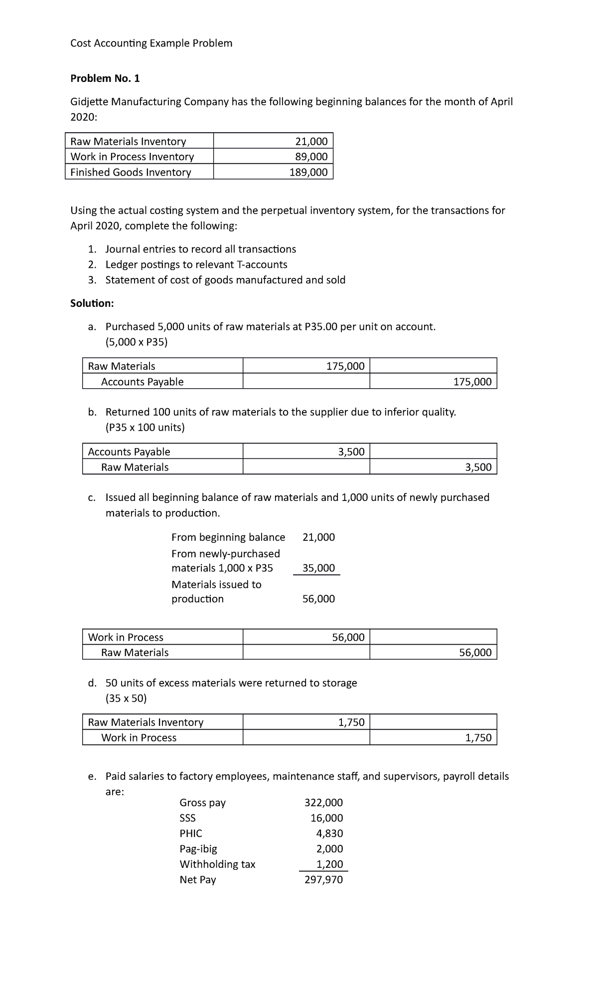 Cost Acc Prob ex - Cost Accounting - Problem No. 1 Gidjette ...