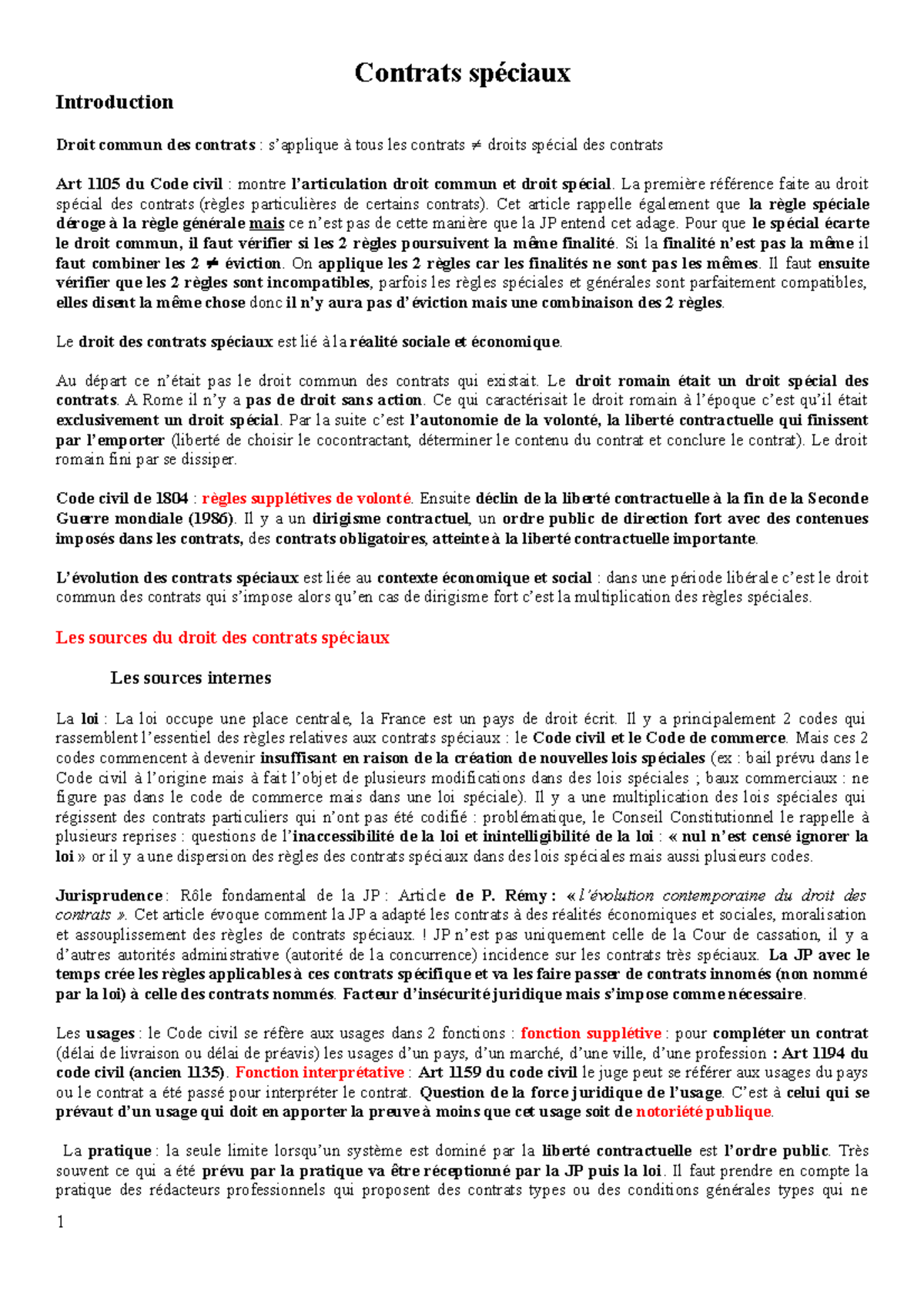CM contrats spéciaux S6 - Contrats spéciaux Introduction Droit commun ...