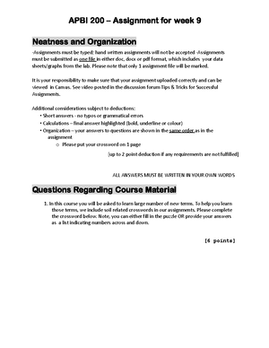 Assignment Week8 - APBI 200 – Assignment for week 8 Neatness and Organization -Assignments must ...