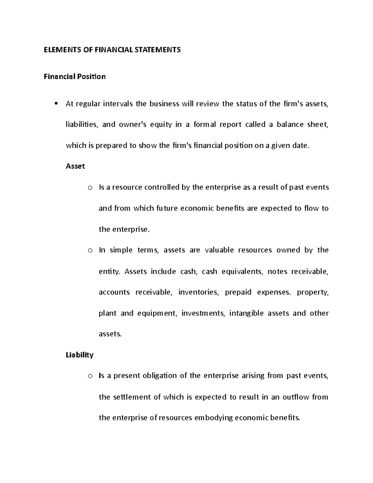 Elements OF Financial Statements - ELEMENTS OF FINANCIAL STATEMENTS ...