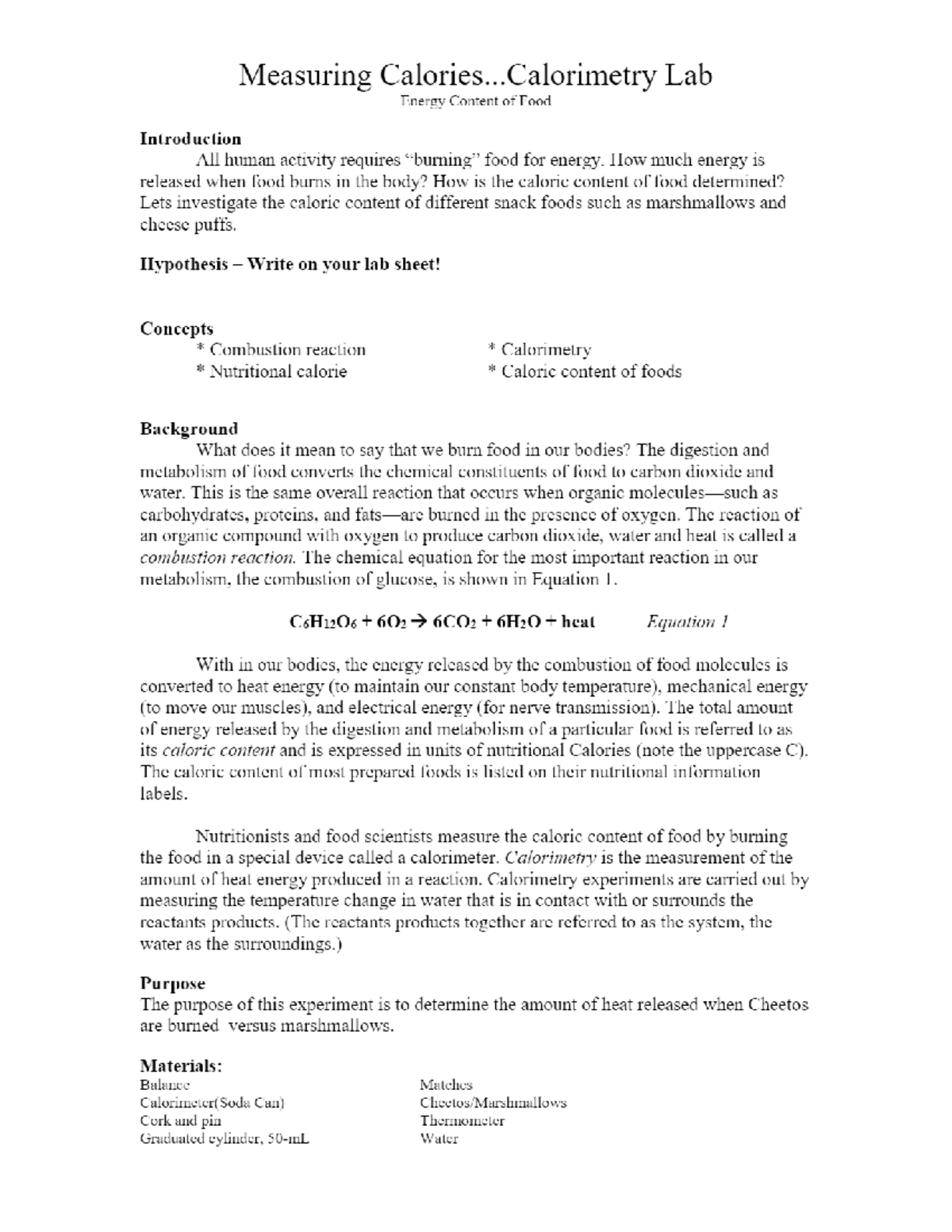 Cheeto Calorimetry Lab - Chemical Engineering - Studocu