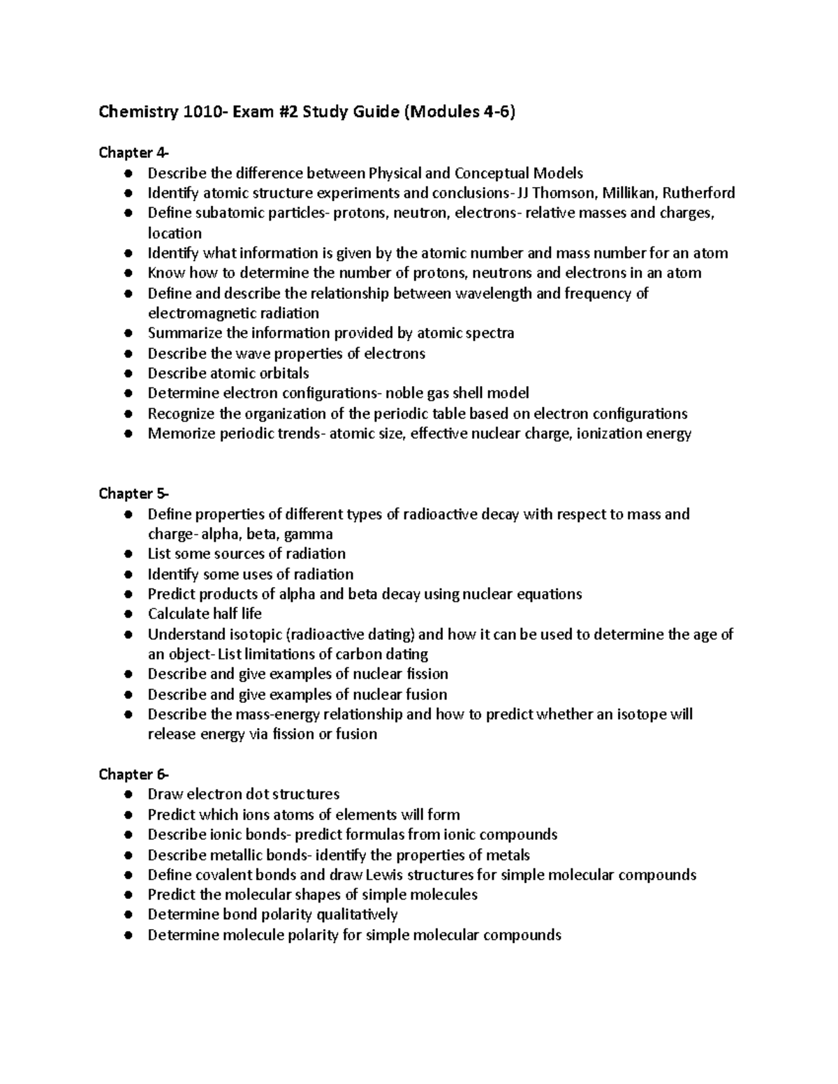 Chemistry 1010- Exam #2 Study Guide - Studocu