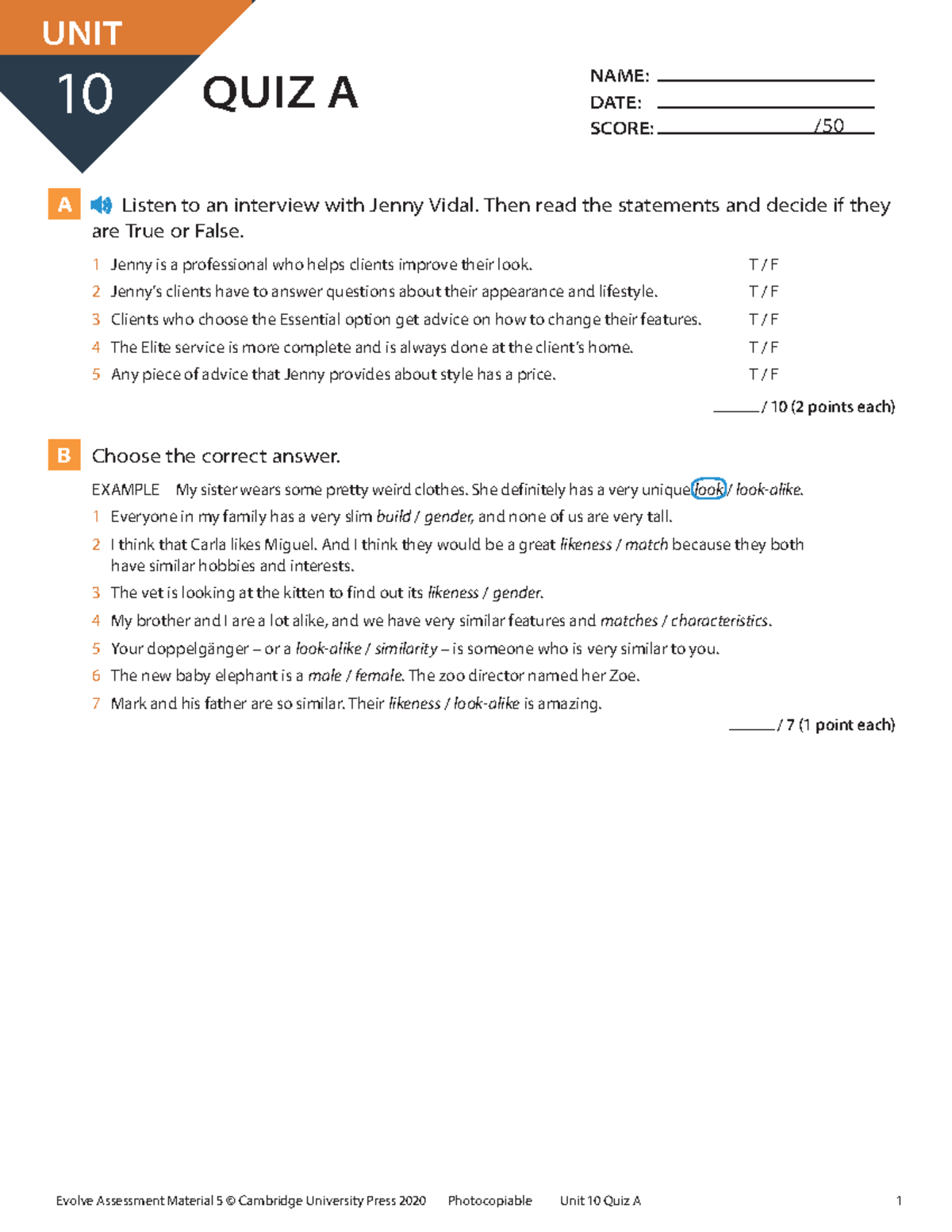 EV5 Tests Unit quiz10 A 241115 132627 - Evolve Assessment Material 5 ...