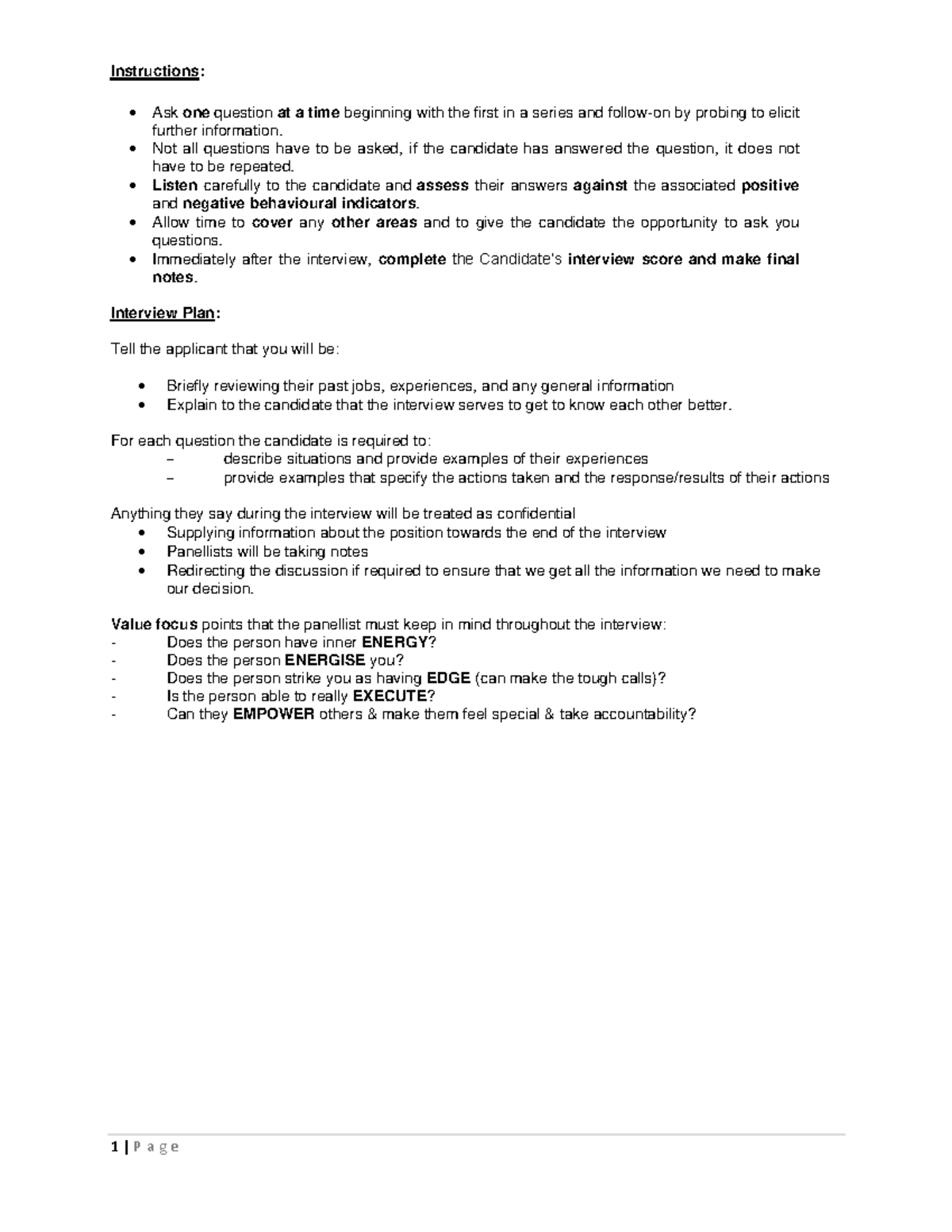 Interview Questions - Instructions: Ask one question at a time ...