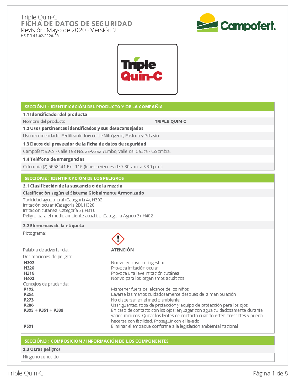 FDS 2 Abono triple 15 - FICHA DE DATOS DE SEGURIDAD RevisiÛn: Mayo de ...