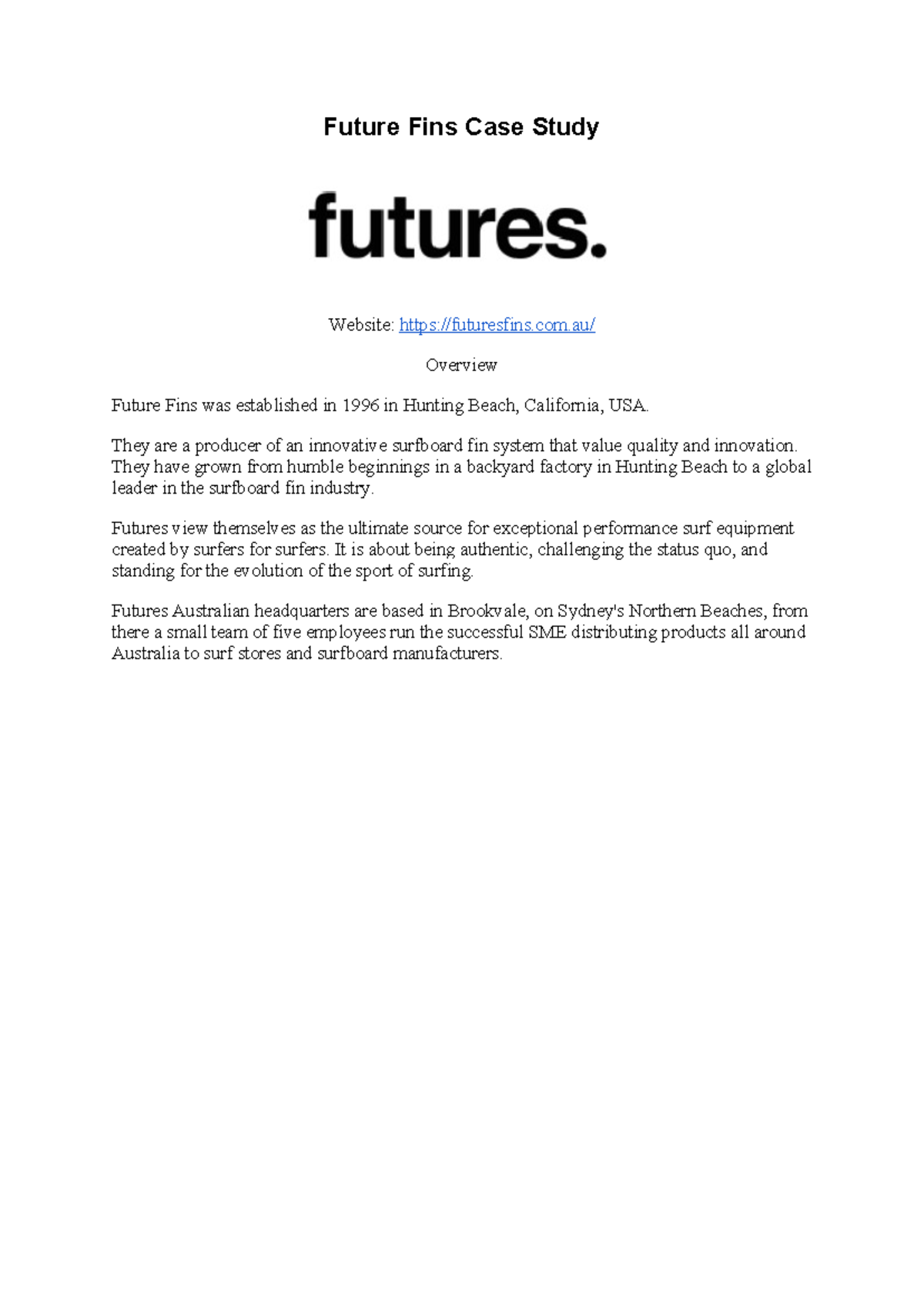 Future Fins Case Study Operations - Future Fins Case Study Website ...