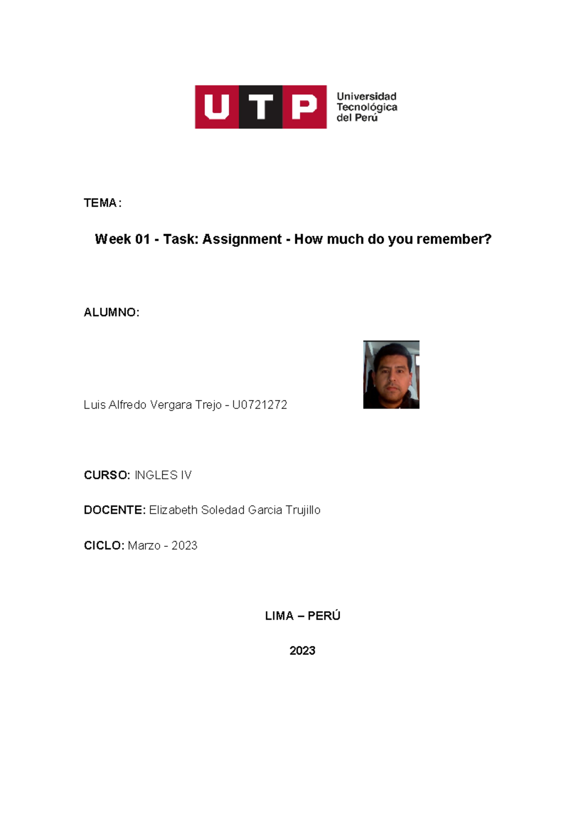 Week 01 Task Assignment How Much Do You Remember Ingles Iv Tema Week 01 Task Assignment