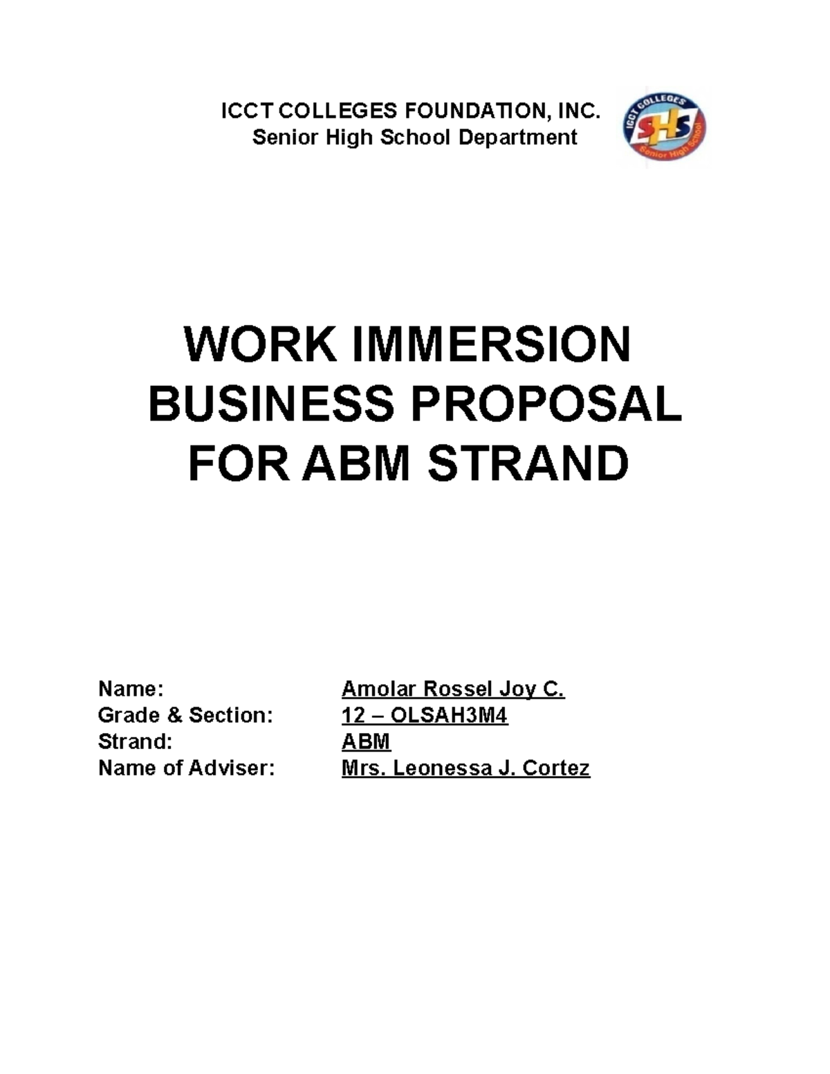 Business PLAN 1 1 - BUSAINESS PROPOSAL - ICCT COLLEGES FOUNDATION, INC ...
