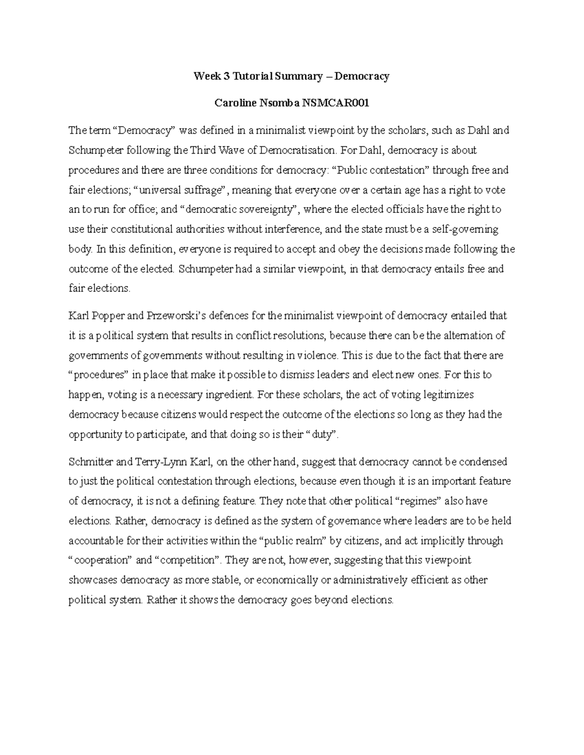 Week 3 Tutorial Summary - Week 3 Tutorial Summary – Democracy Caroline ...