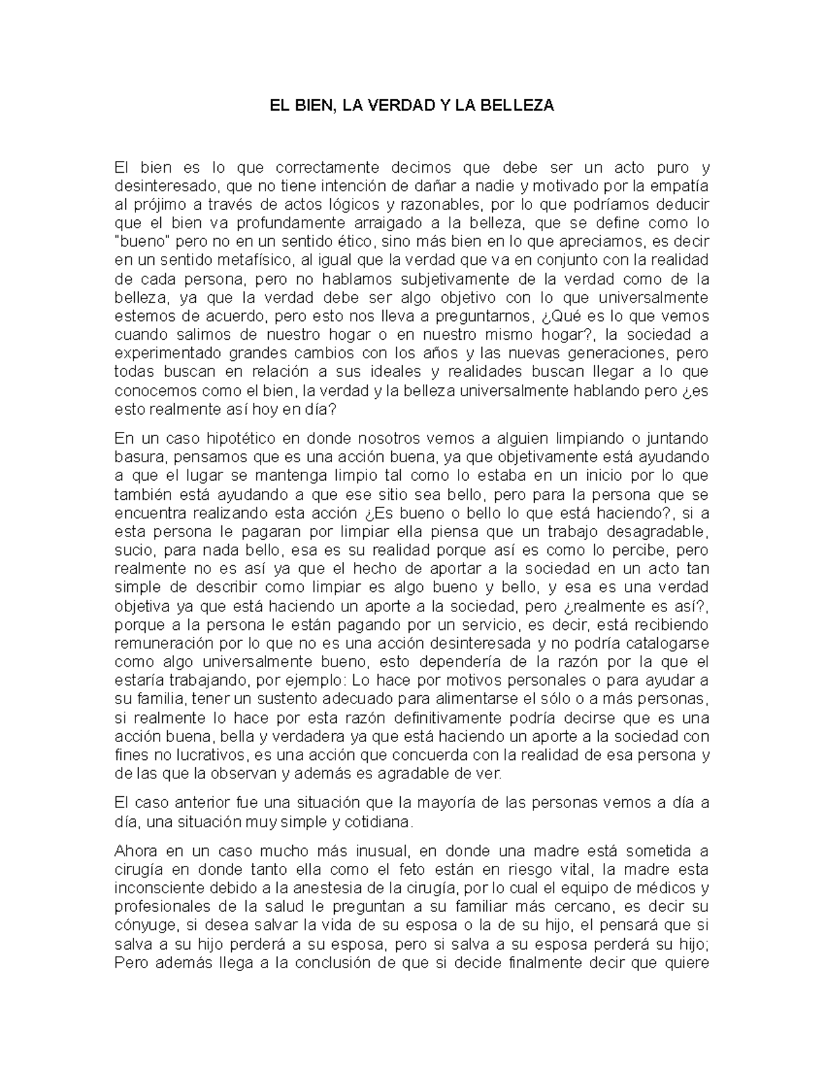 Ensayo 0 - Filosofía acerca del bien la verdad y la belleza, vista ...