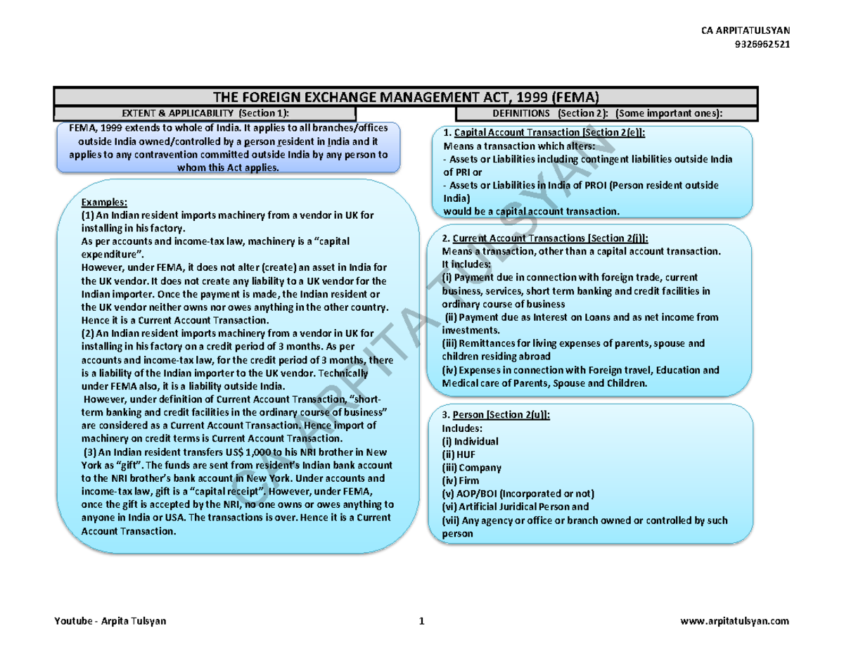 FEMA Revision Chart M23 By CA Arpita Tulsyan - CA ARPITATULSYAN THE ...
