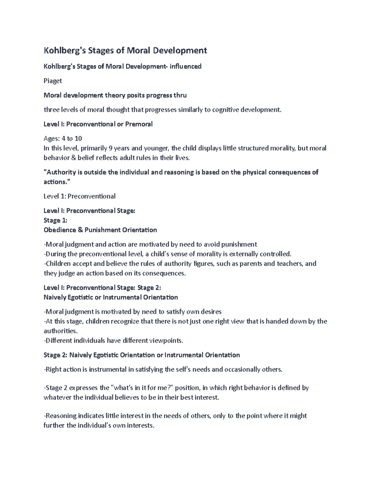 Kohlberg's Stages of Moral Development - Kohlberg's Stages of Moral ...