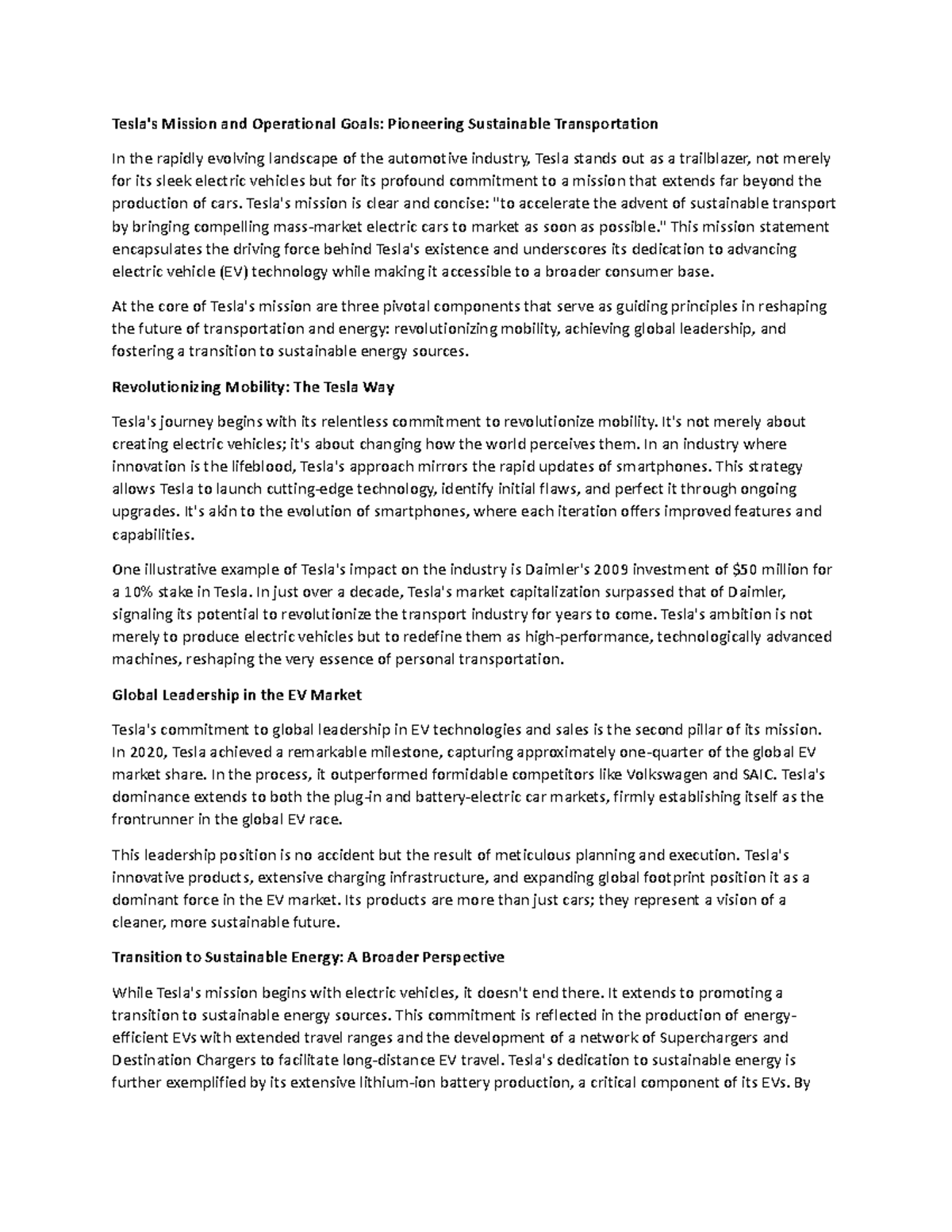 Tesla mission and goal - before defining marketing plan - Tesla's ...