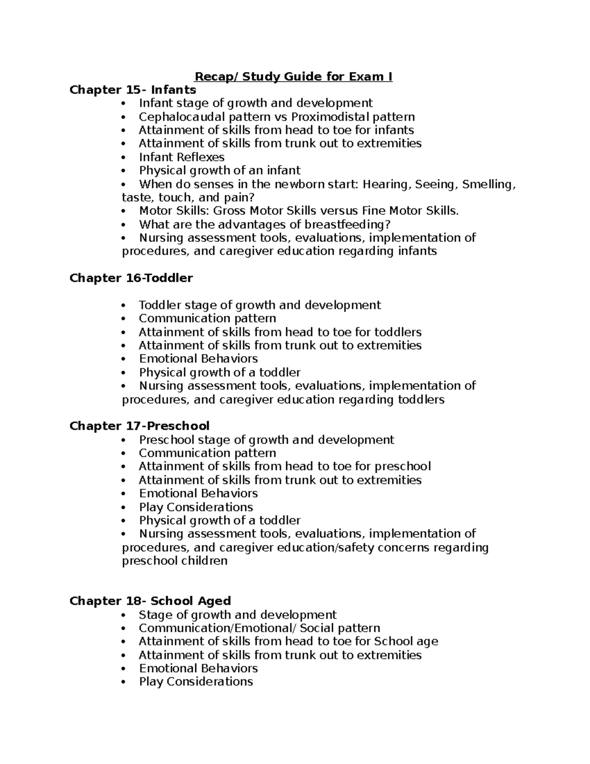 Recap Study Guide Exam 1 - Recap/ Study Guide for Exam I Chapter 15 ...
