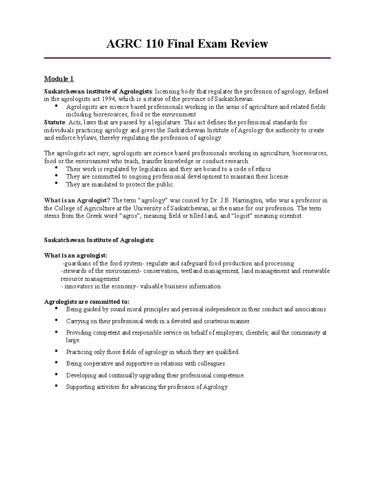 AGRC 110 Final Exam Review - AGRC 110 Final Exam Review Module 1 ...