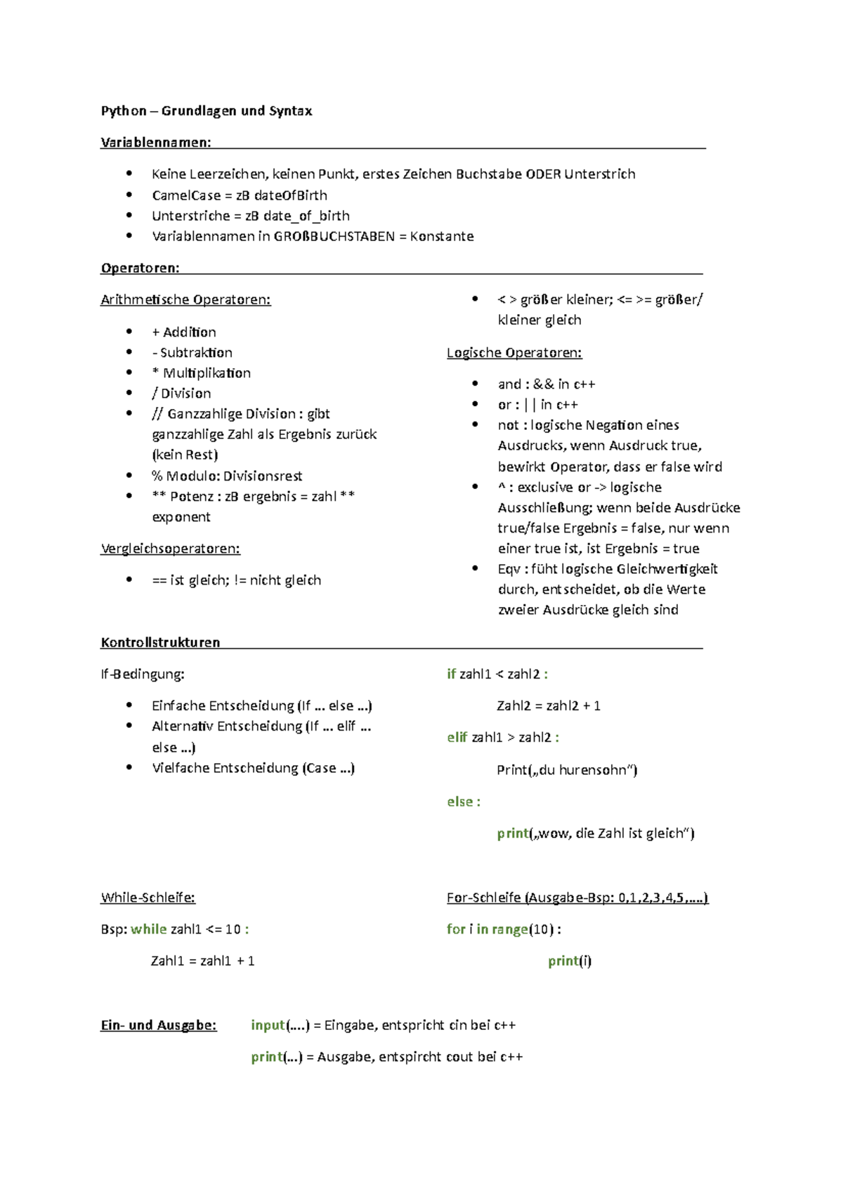 Python Grundlagen+Syntax - Python – Grundlagen und Syntax ...