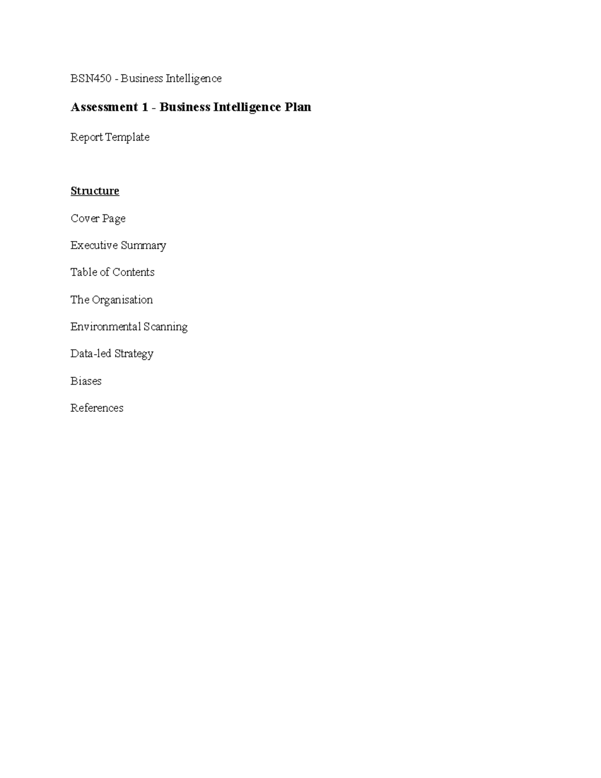 BSN450+Assessment+1 Surname - BSN450 - Business Intelligence Assessment ...