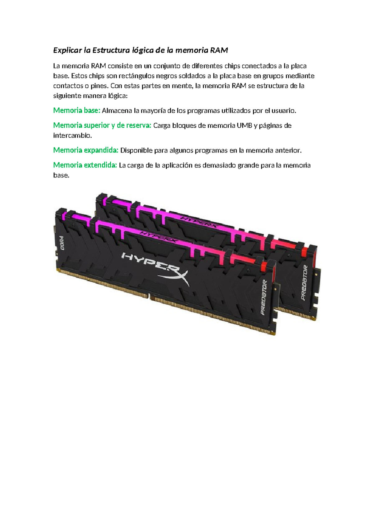 Explicar la Estructura lógica de la memoria RAM - Explicar la ...