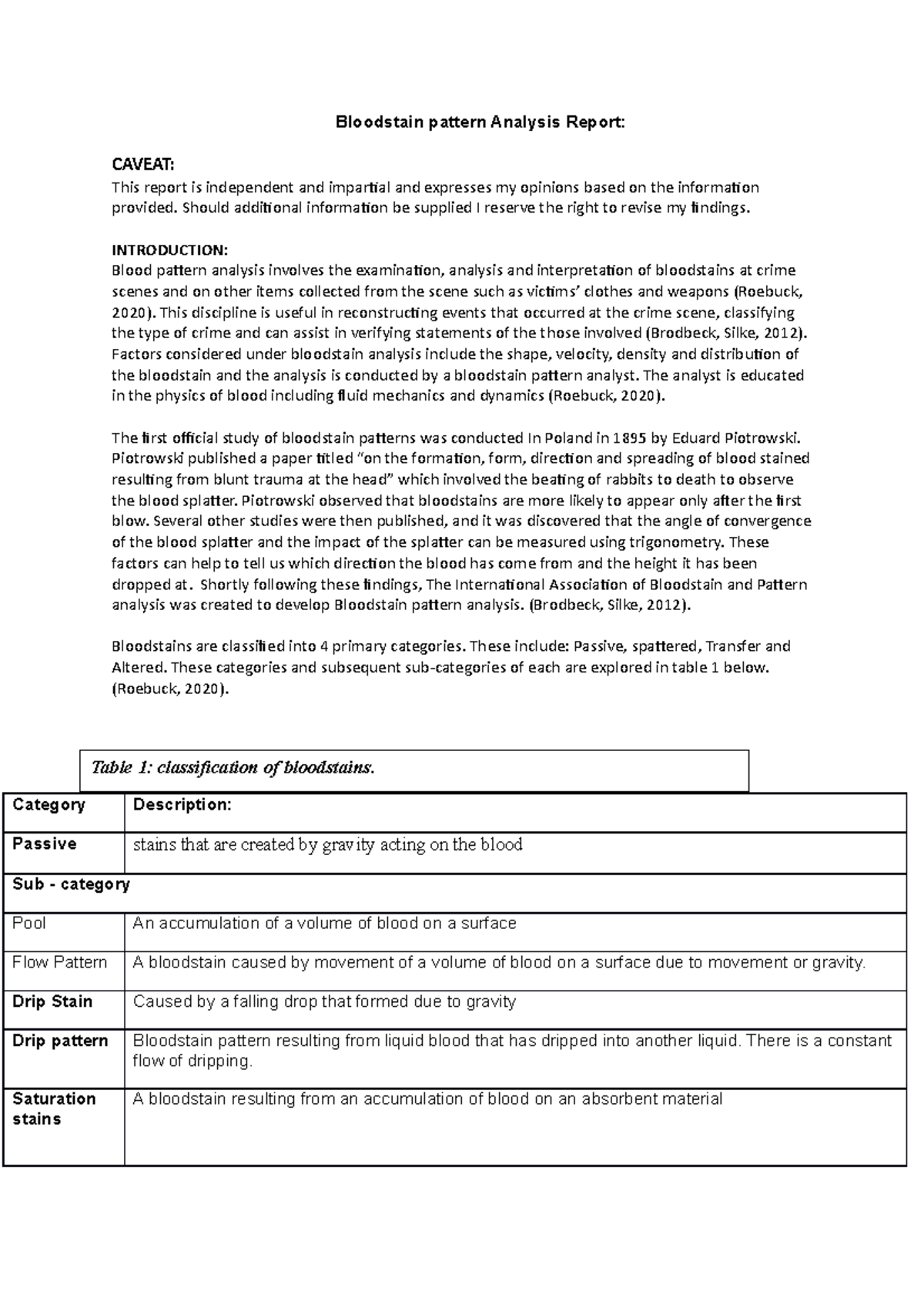 Bloodstain pattern Analysis Report - Bloodstain pattern Analysis Report ...
