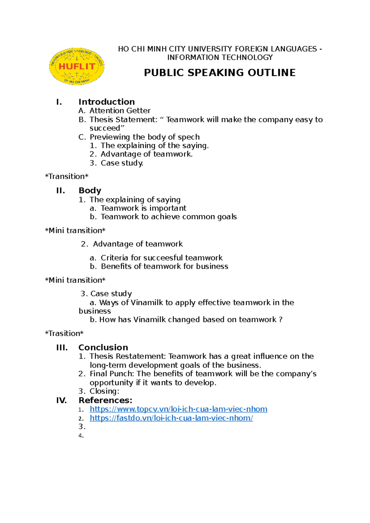 Outline-speak - Outline-speak - HO CHI MINH CITY UNIVERSITY FOREIGN ...