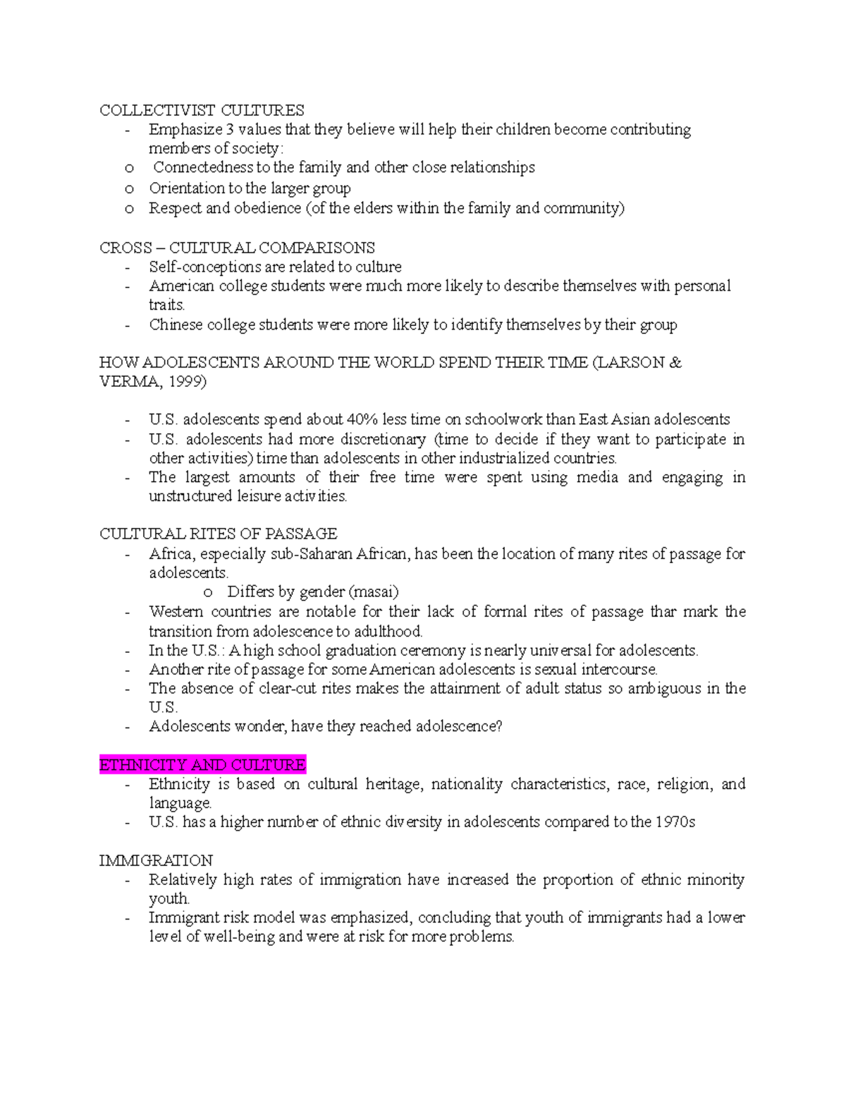 PSYC 521 - Culture and Ethnicity - COLLECTIVIST CULTURES Emphasize 3 ...