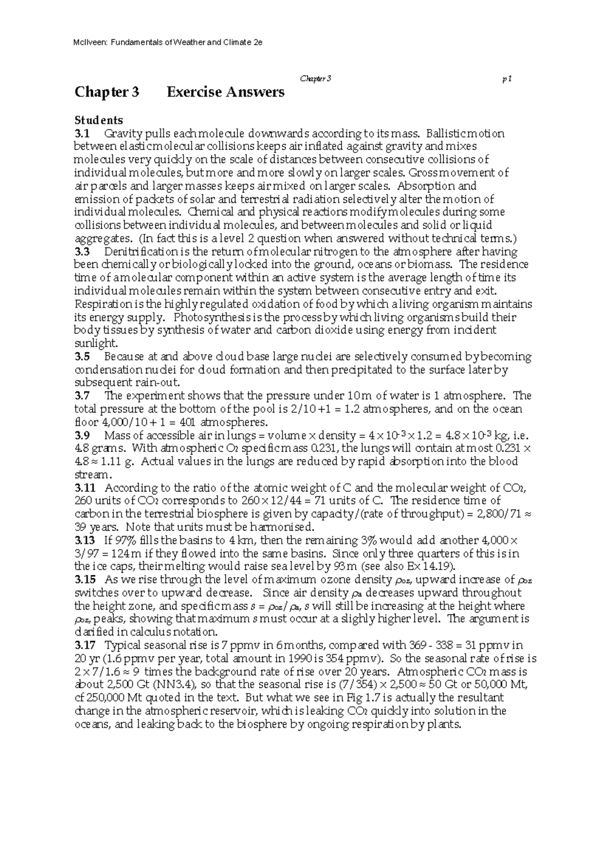 Chapter 3 student - Chapter 3 Exercise Answers Students 3 Gravity pulls ...