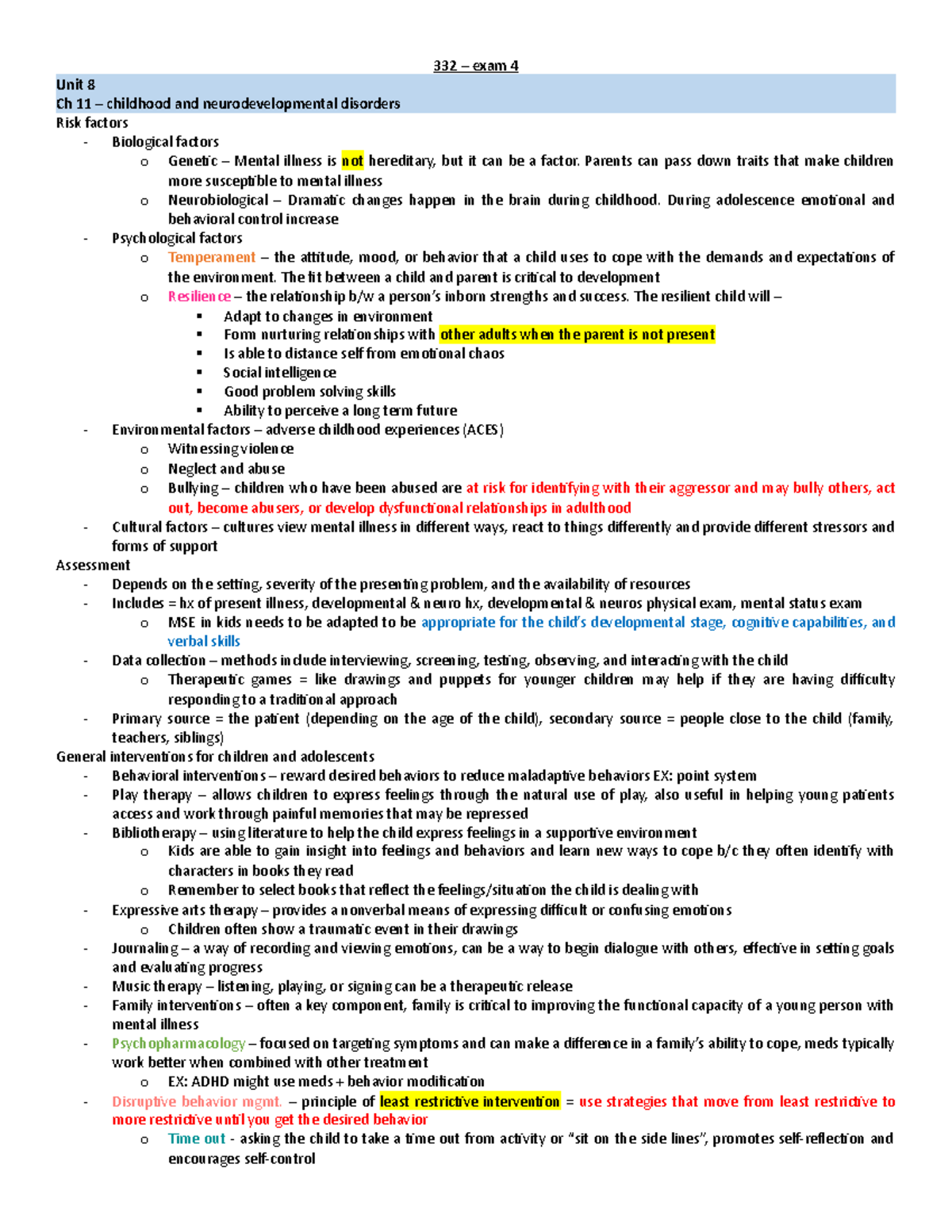 332 exam 4 - Ch 11 – childhood and neurodevelopmental disorders, Ch 18 ...