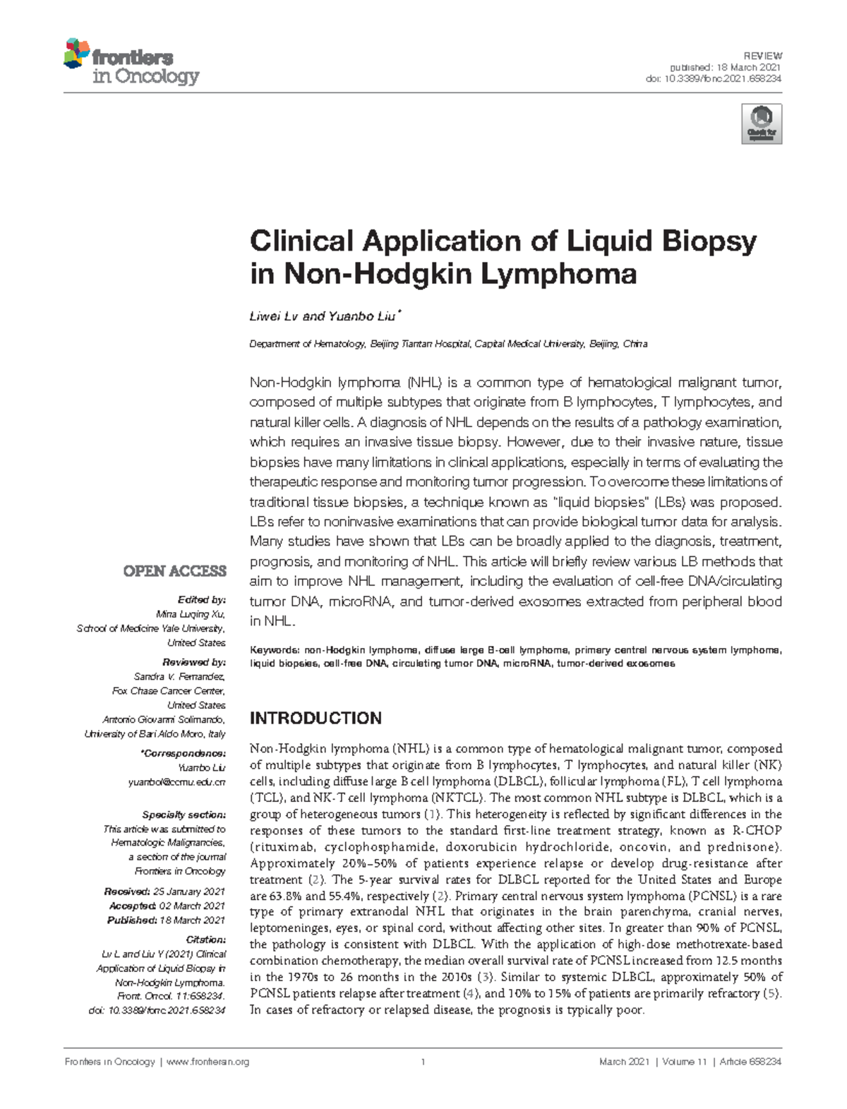 Clinical Application of Liquid Biopsy in Non-Hodgkin Lymphoma - A ...