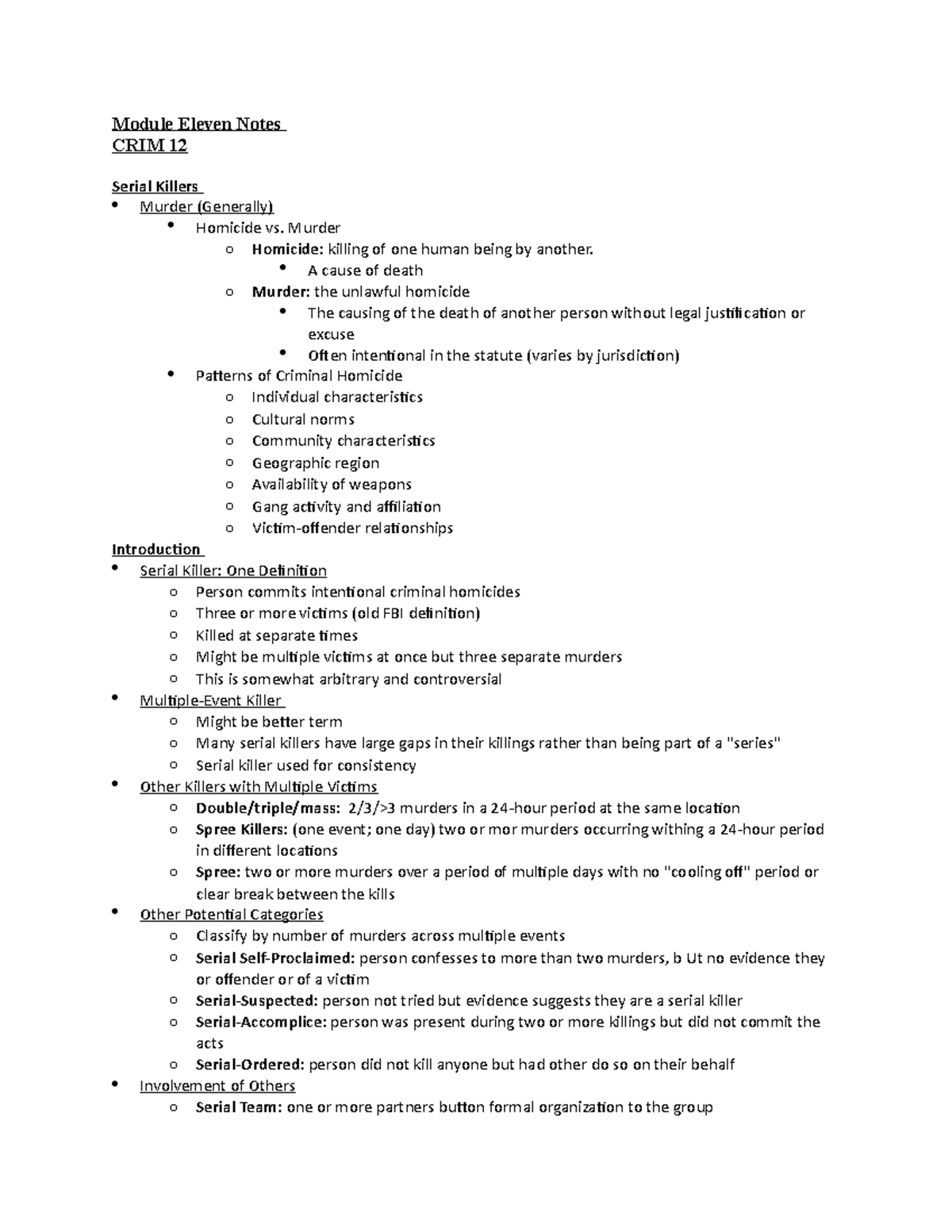 Module Eleven Notes - Module Eleven Notes CRIM 12 Serial Killers Murder ...