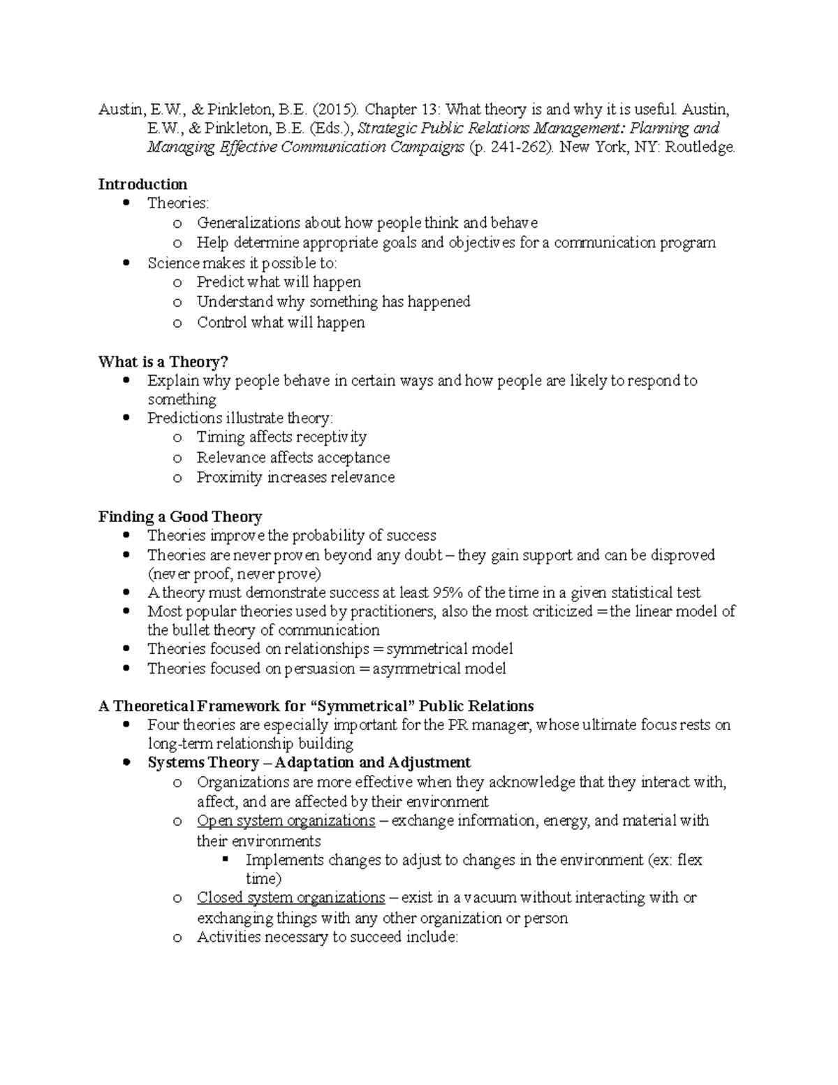 Austin Pinkleton Theory Chapter - Austin, E., & Pinkleton, B. (2015 ...