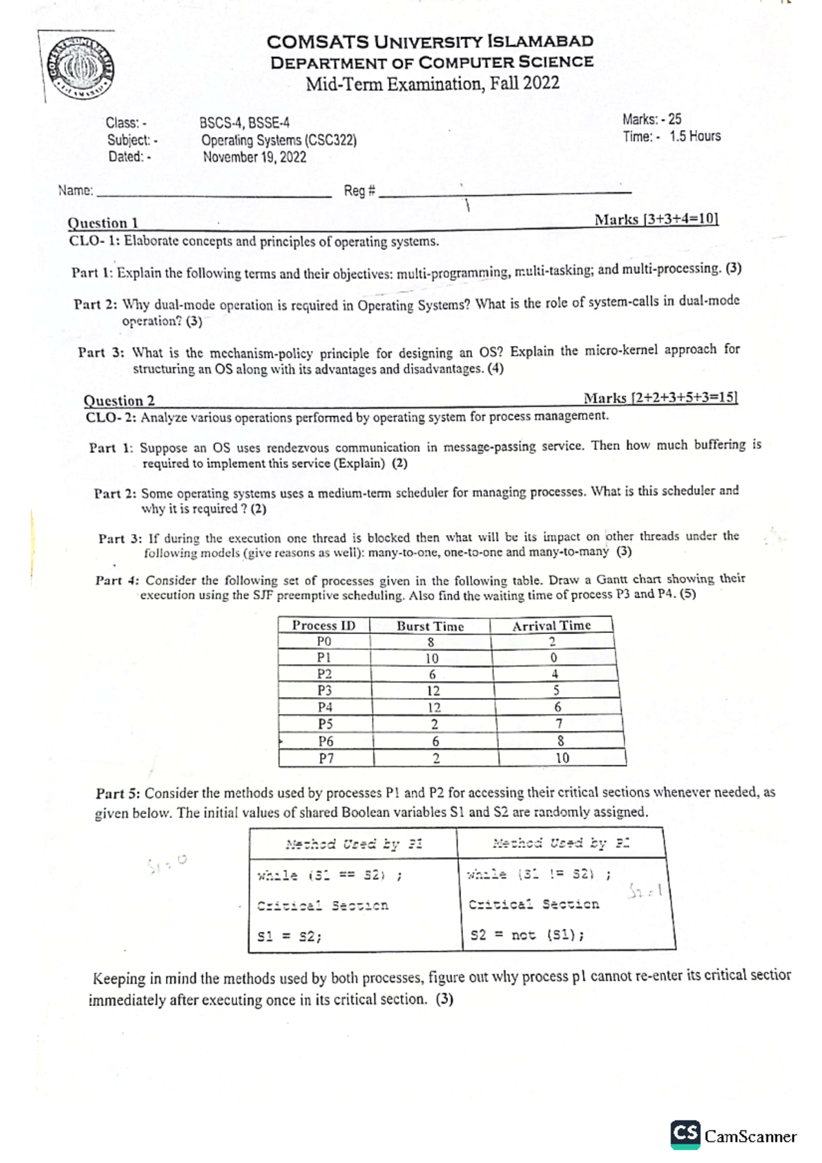 DS past papers - COMSATS UNIVERSITY ISLAMABAD DEPARTMENT OF COMPUTER SCIENCE Examination, Fall ...