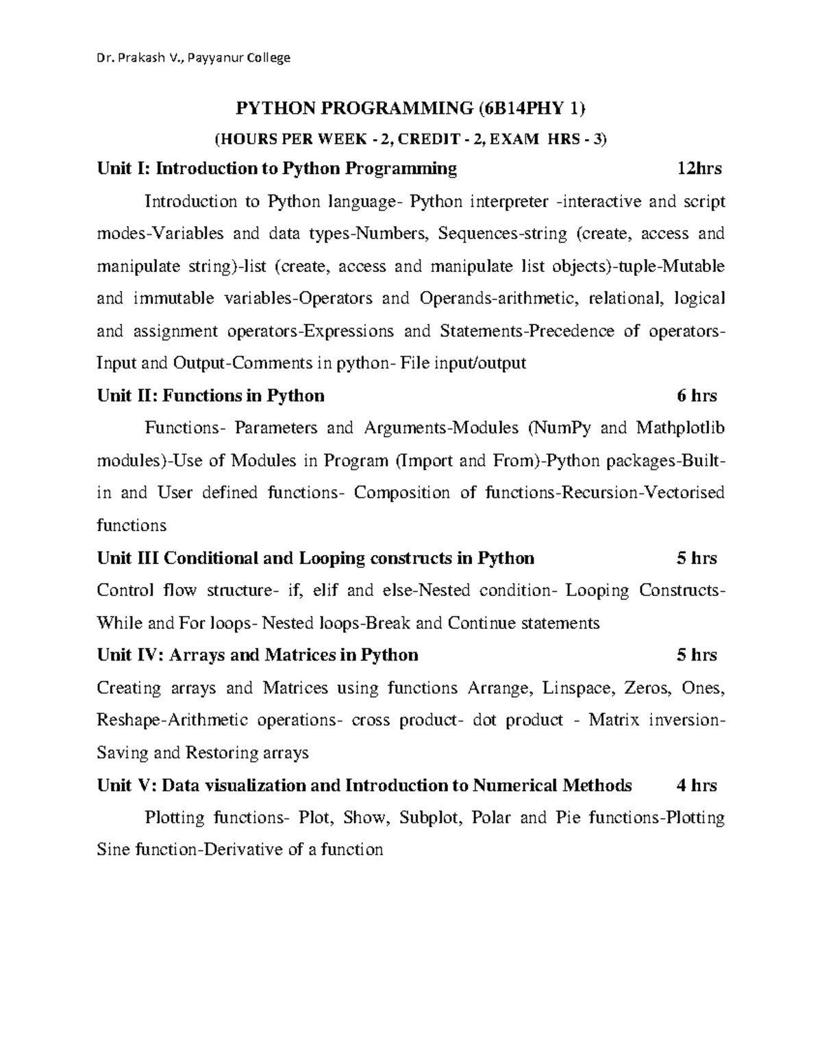 Python notes as Elective - Dr. Prakash V., Payyanur College PYTHON ...